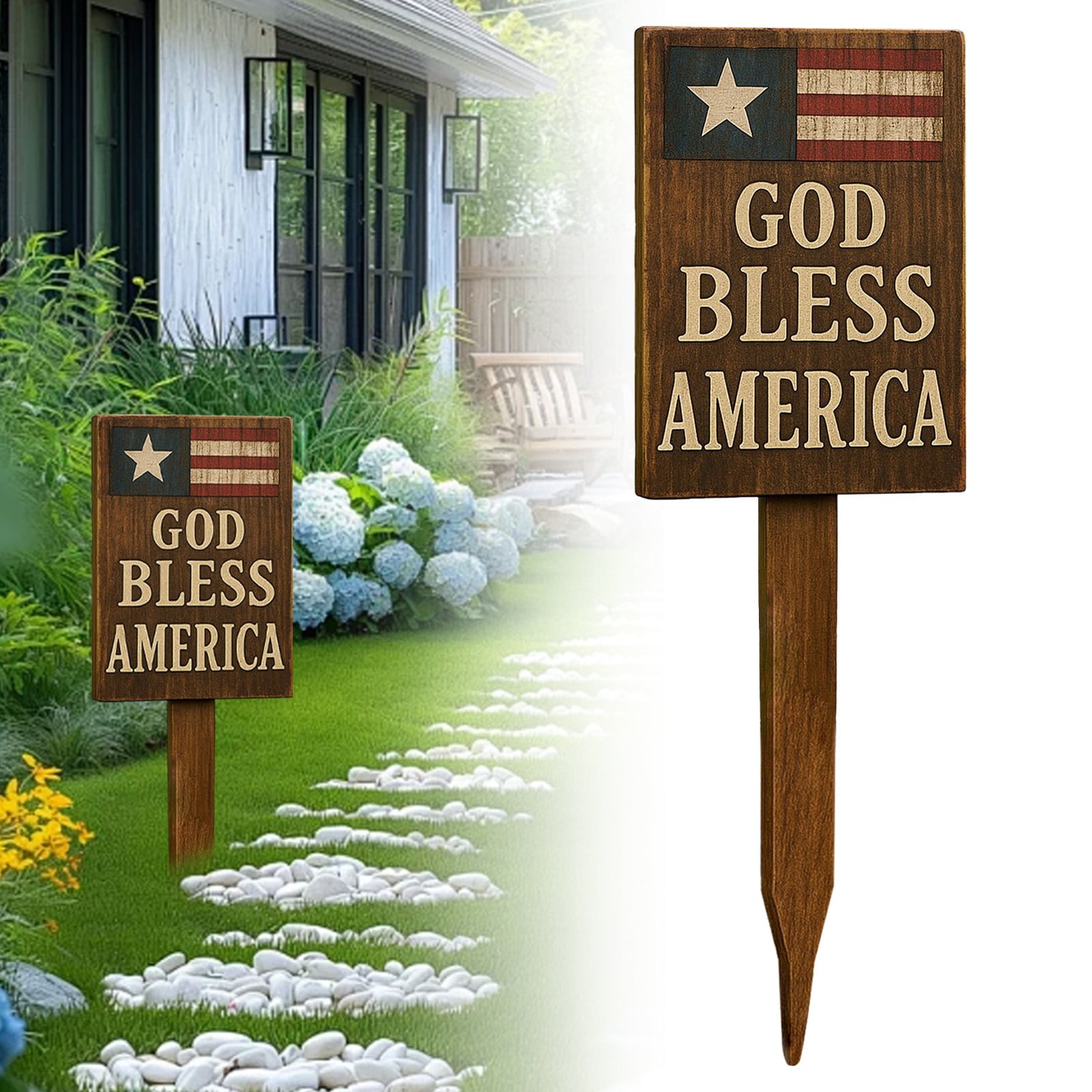 Clearance Items!Ymkly Patriotic Wooden Yard Sign "God America" Perfect ...