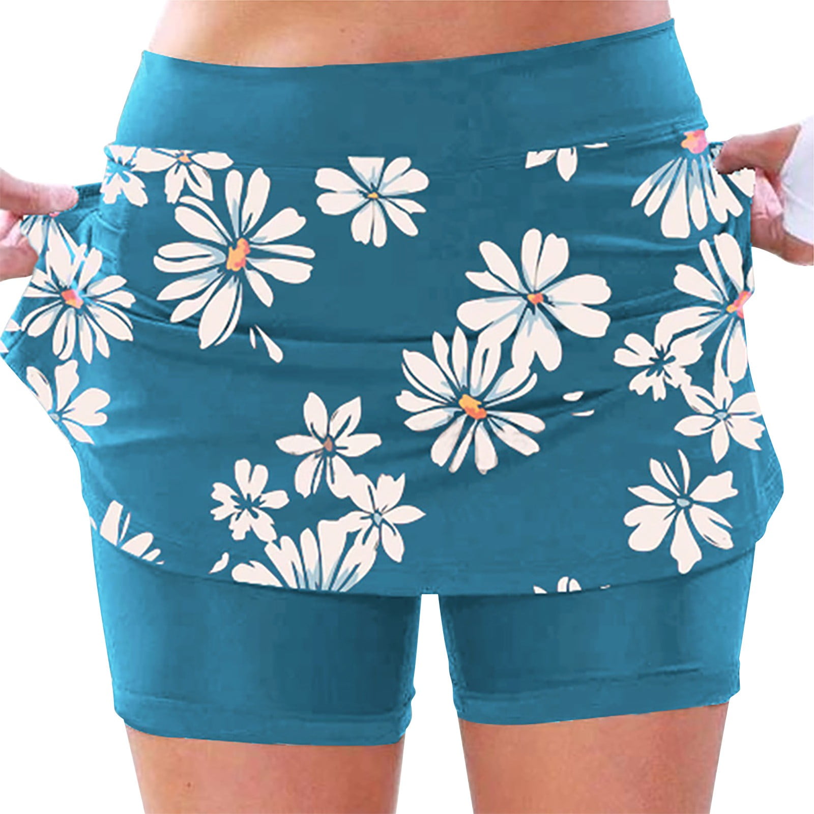 Clearance Items Yoga Shorts Women's Pocket Pants Daisy Print Mid Waist ...