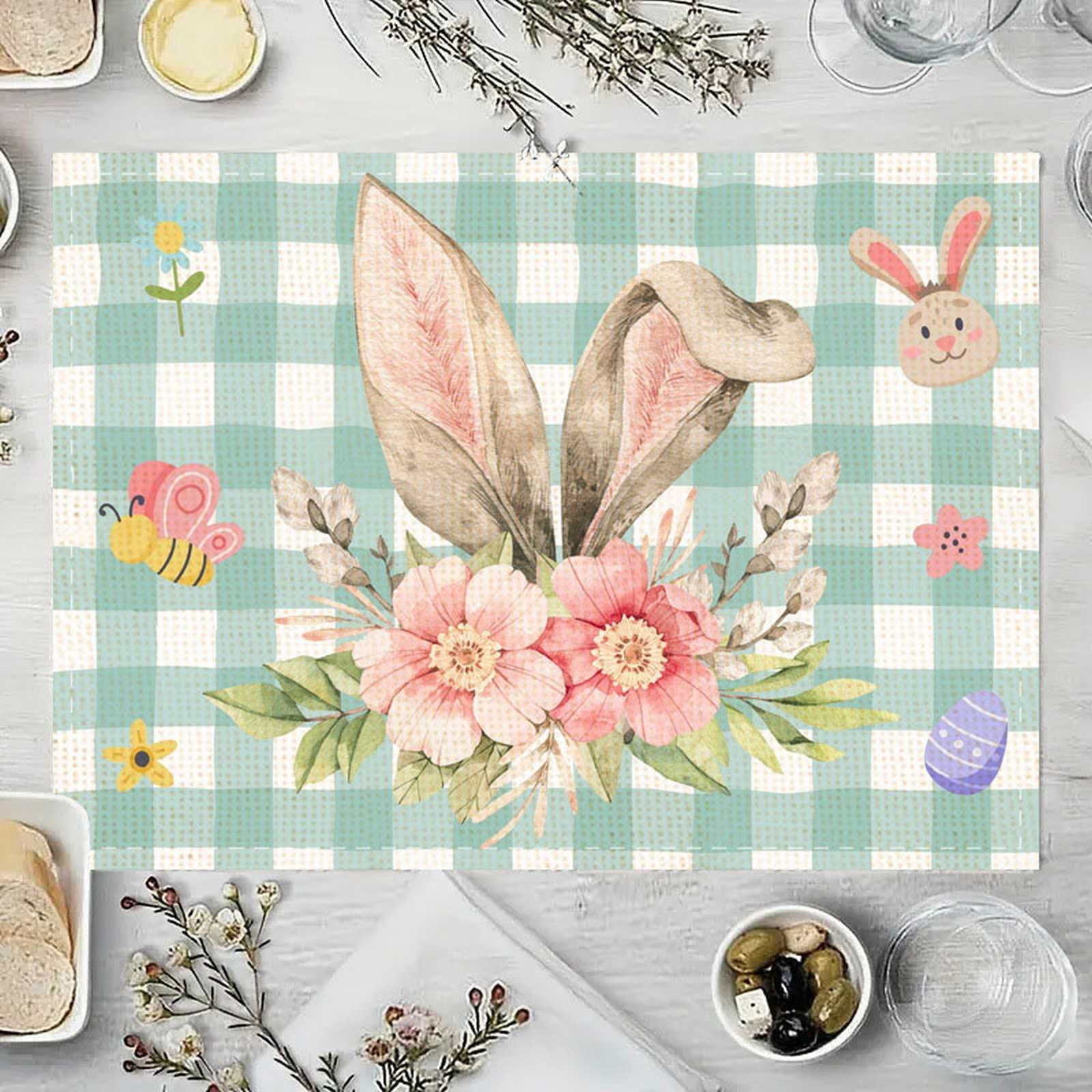 Clearance Items,npkgvia Easter Decor,Placemats,Plaid Bunny Egg Flowers ...