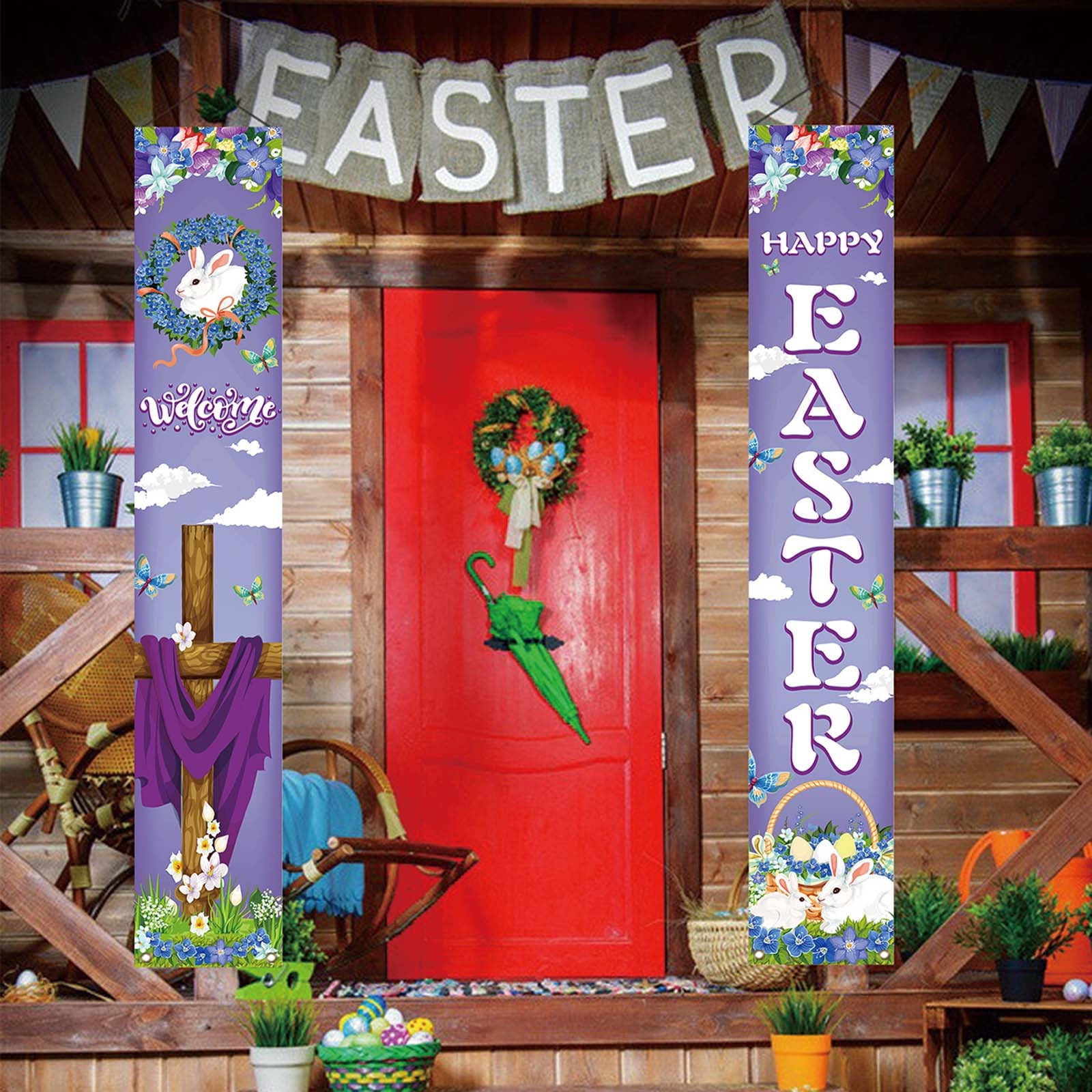 Clearance!JMYHOAM Easter Couplets Porch Wall Decorations Hanging Flags ...