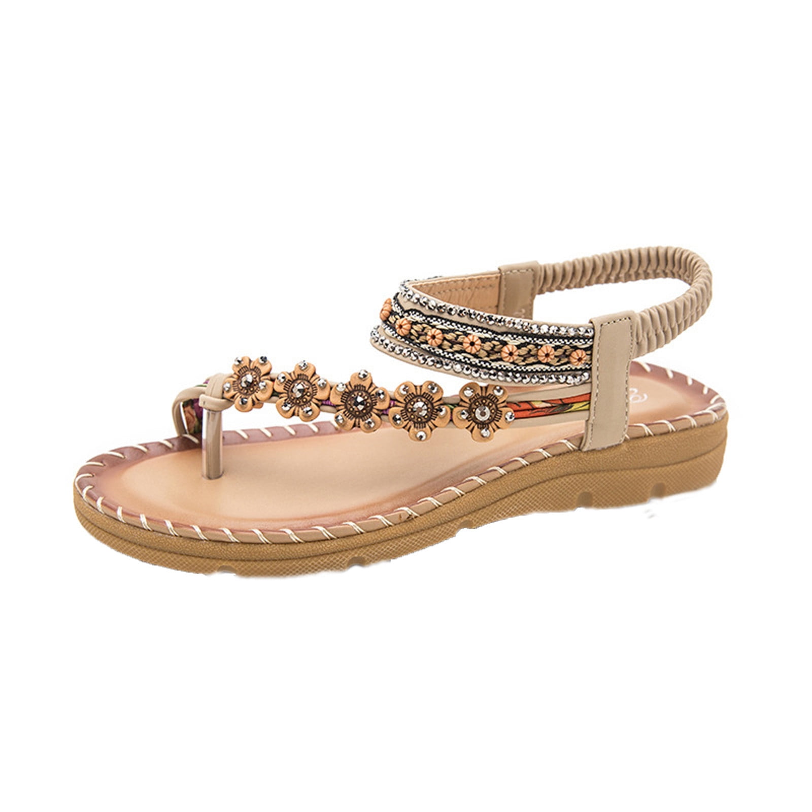 Clearance JeashCHAT Bohemian Beaded Beach Flat Sandals for Women Dressy ...