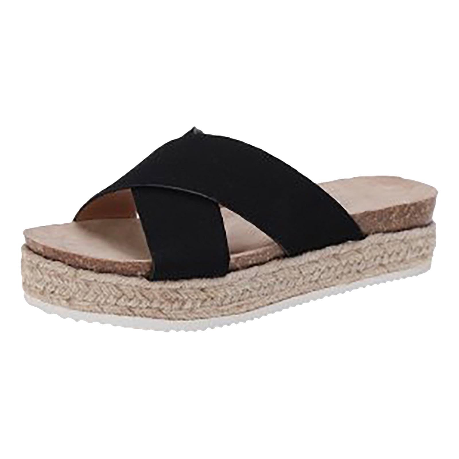 Clearance JeashCHAT Women's Cross Band Platform Slide Sandals Comfort ...