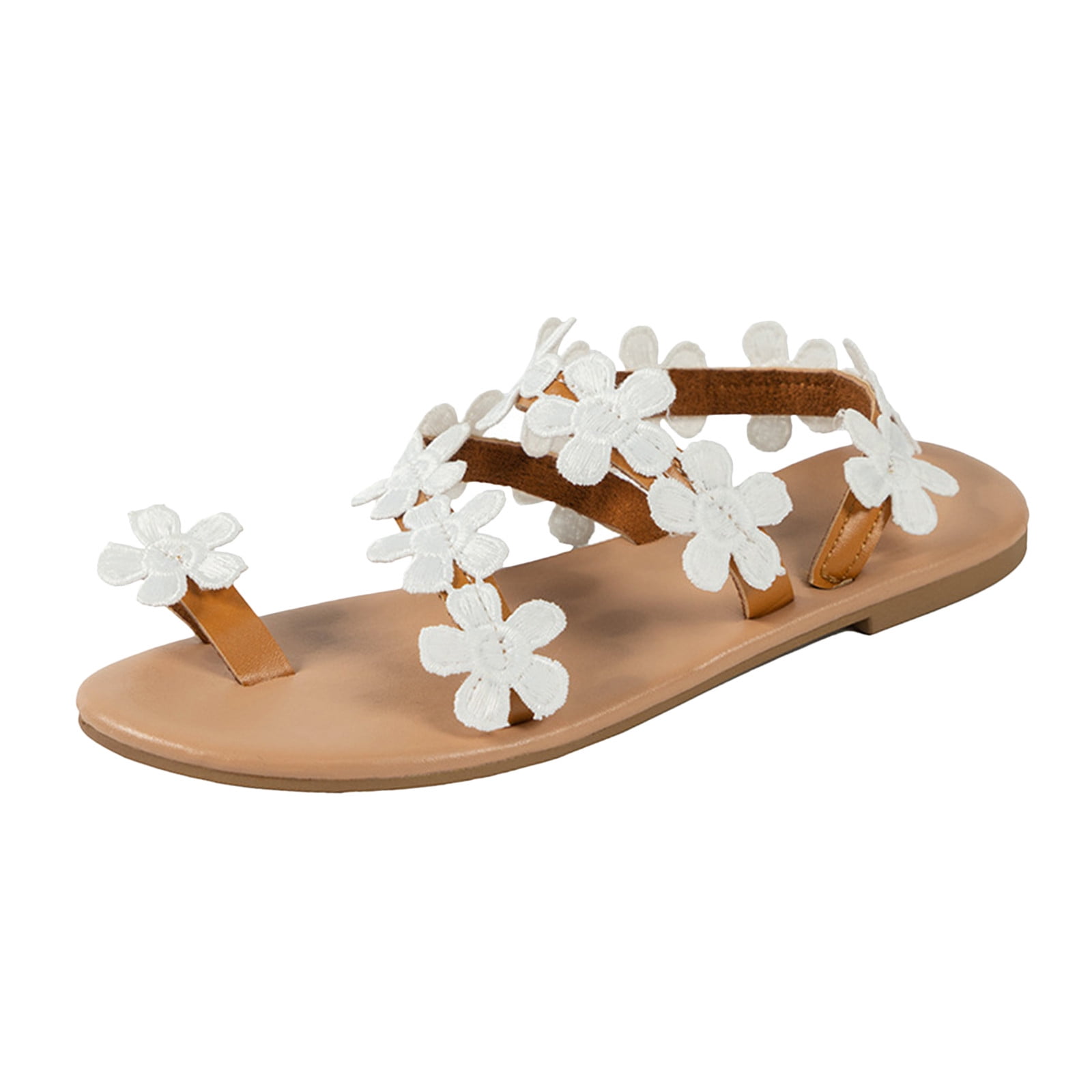 JeashCHAT Women's Flat Sandals Clip Toe Casual Floral Beach Flip Flop ...