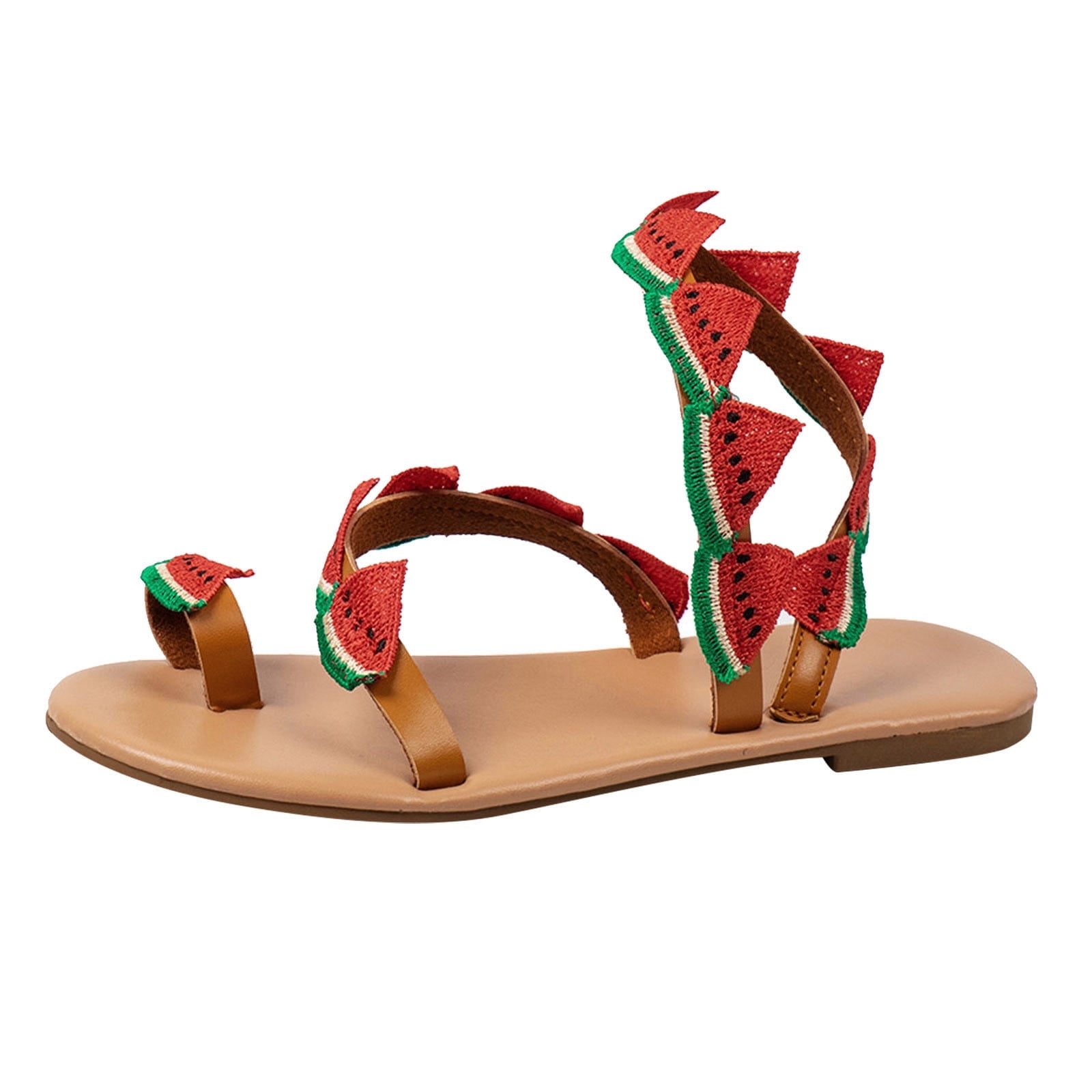 Womens Sandals Cute Watermelon Strappy Clip Toe Flat Sandals Summer ...