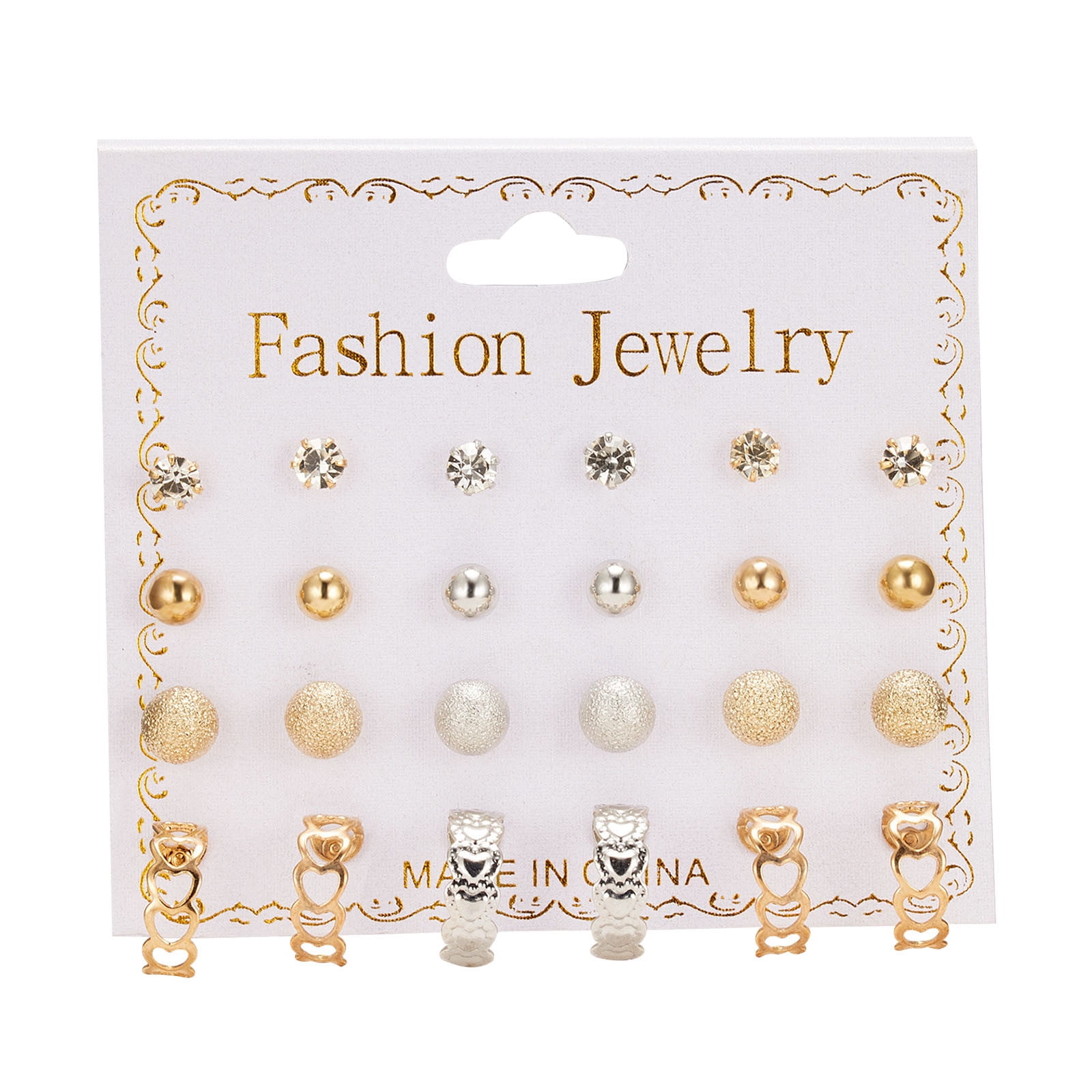 Jewelry VerPetridure New Paper Card Zircon Earrings All-match 12 Pairs ...