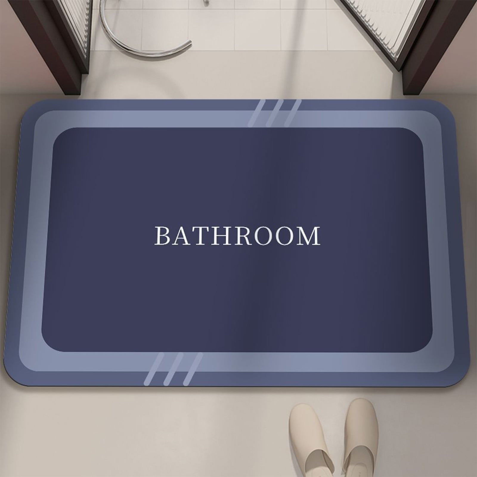 Clearance Kbndieu Bathroom Rugs Dark Blue Bath Mat Non Slip Absorbent ...