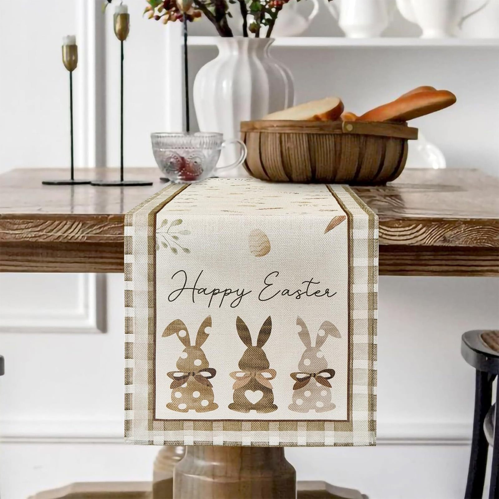 Clearance Kbndieu Easter Table Runner Decorations, Bunny Linen Printed ...
