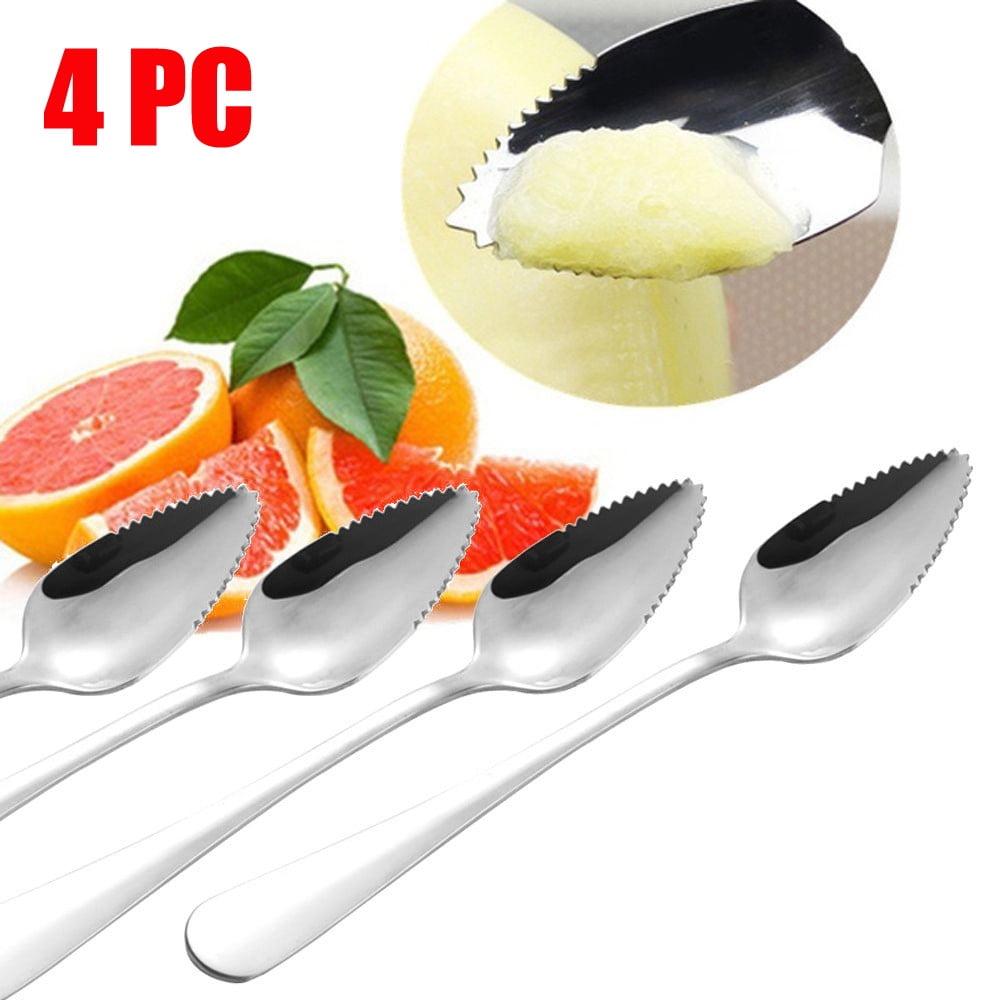 KEYBANG Stainless Steel 4-Piece Fruit Spoon Set with Serrated Edges ...