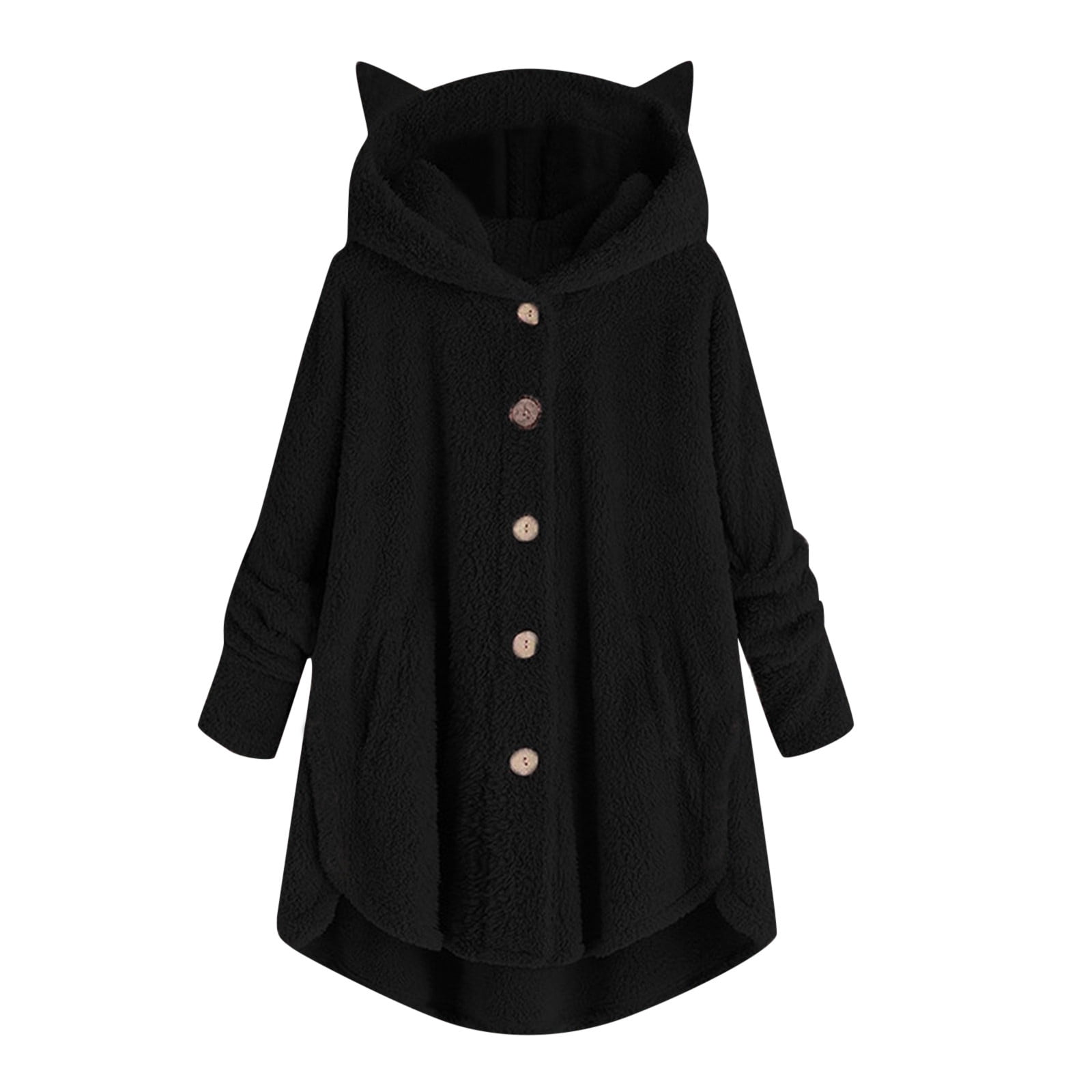 Clearance LYXSSBYX Womens Coats and Jackets Clearance Women Plus Size Button Plush Tops Hooded ...