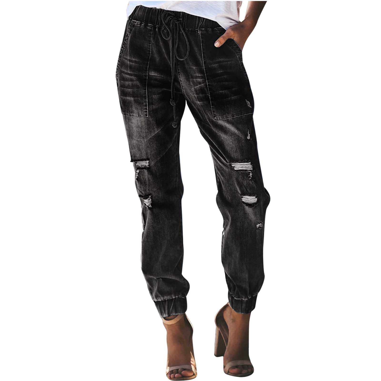 Clearance LYXSSBYX Womens Jeans Cropped Clearance Ladies Ripped Pocket ...