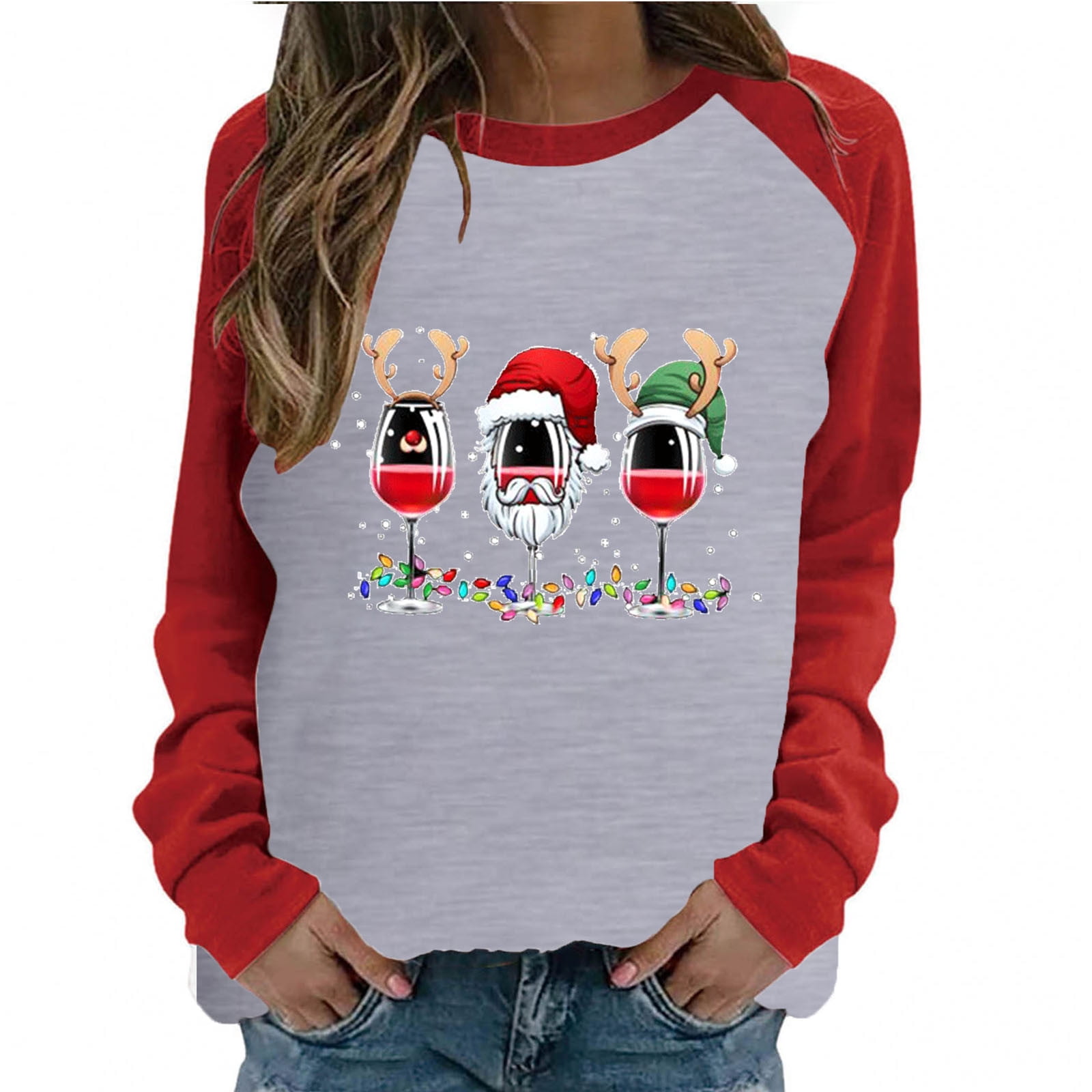 LYXSSBYX Womens Tops Long Sleeve Women's Spring Patchwork Christmas ...