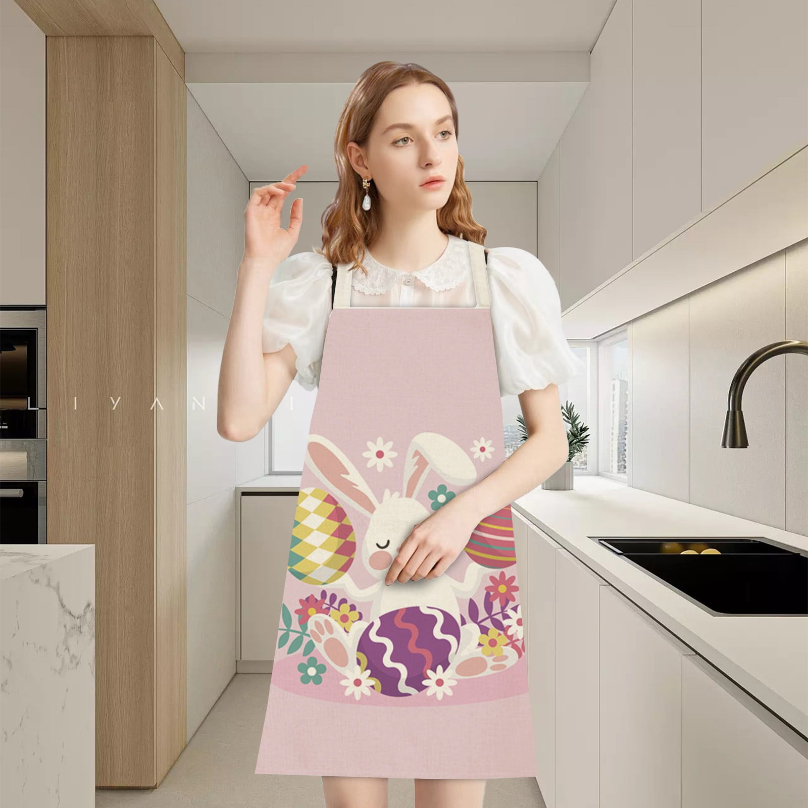 Clearance Lady Apron Easter Series Household Printing Linen Apron ...