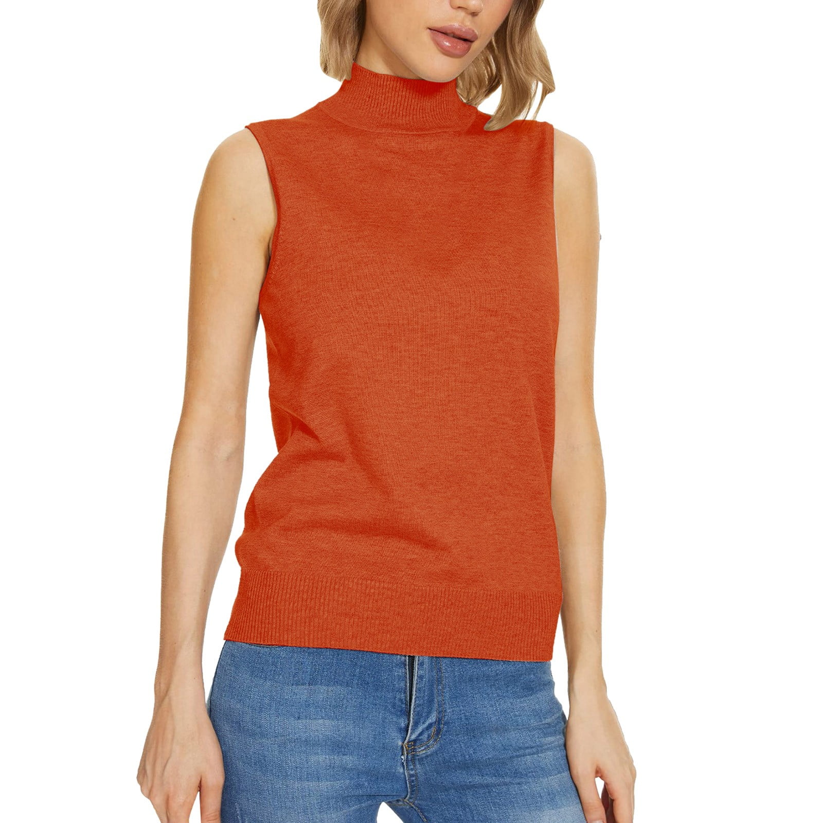 Clearancelight Slim Pullover Sweatersfall Crew Neck Topswomen Sleeveless Mock Neck Tops For