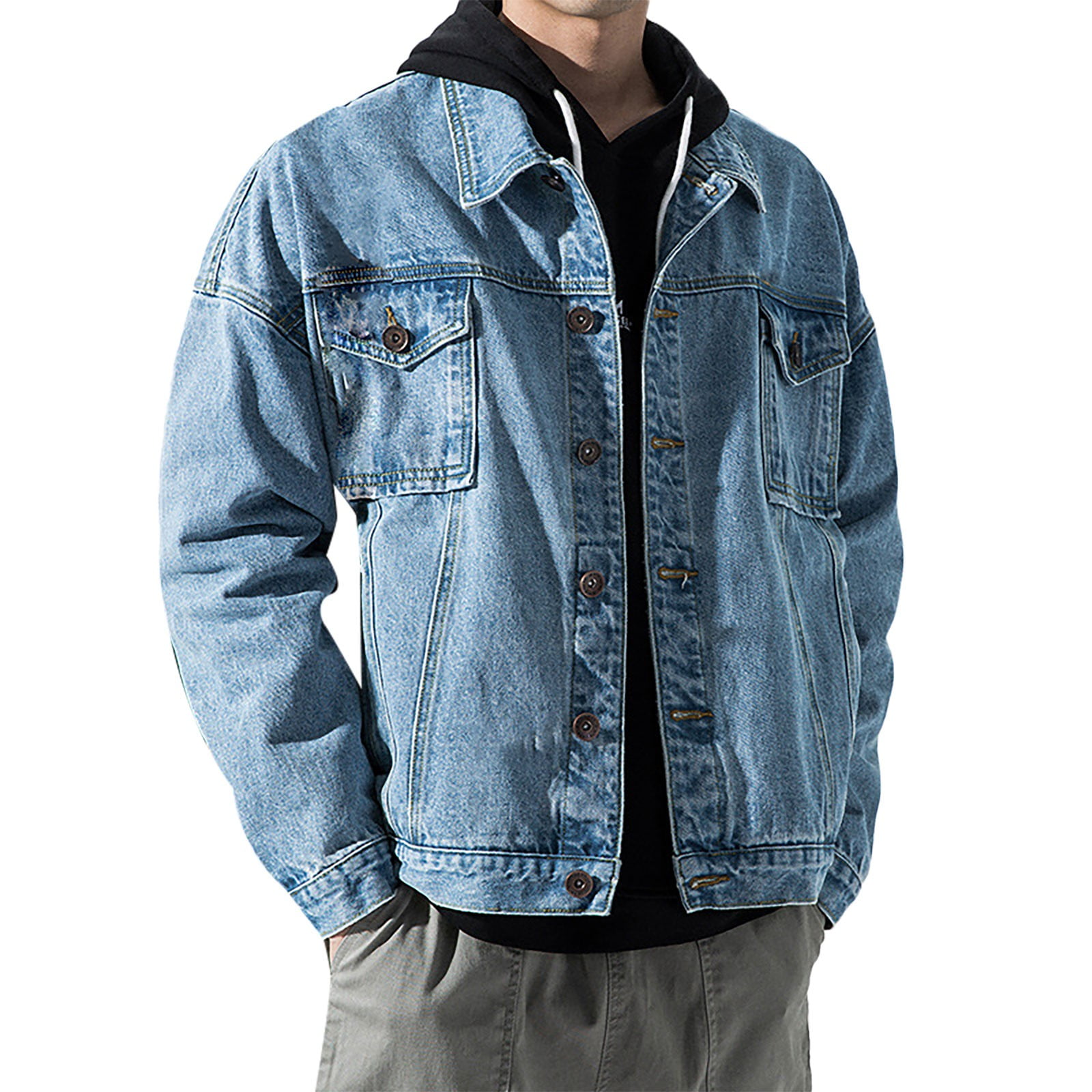 Clearance! Lisingtool Jackets for Men Men's Denim Jacket Overalls ...