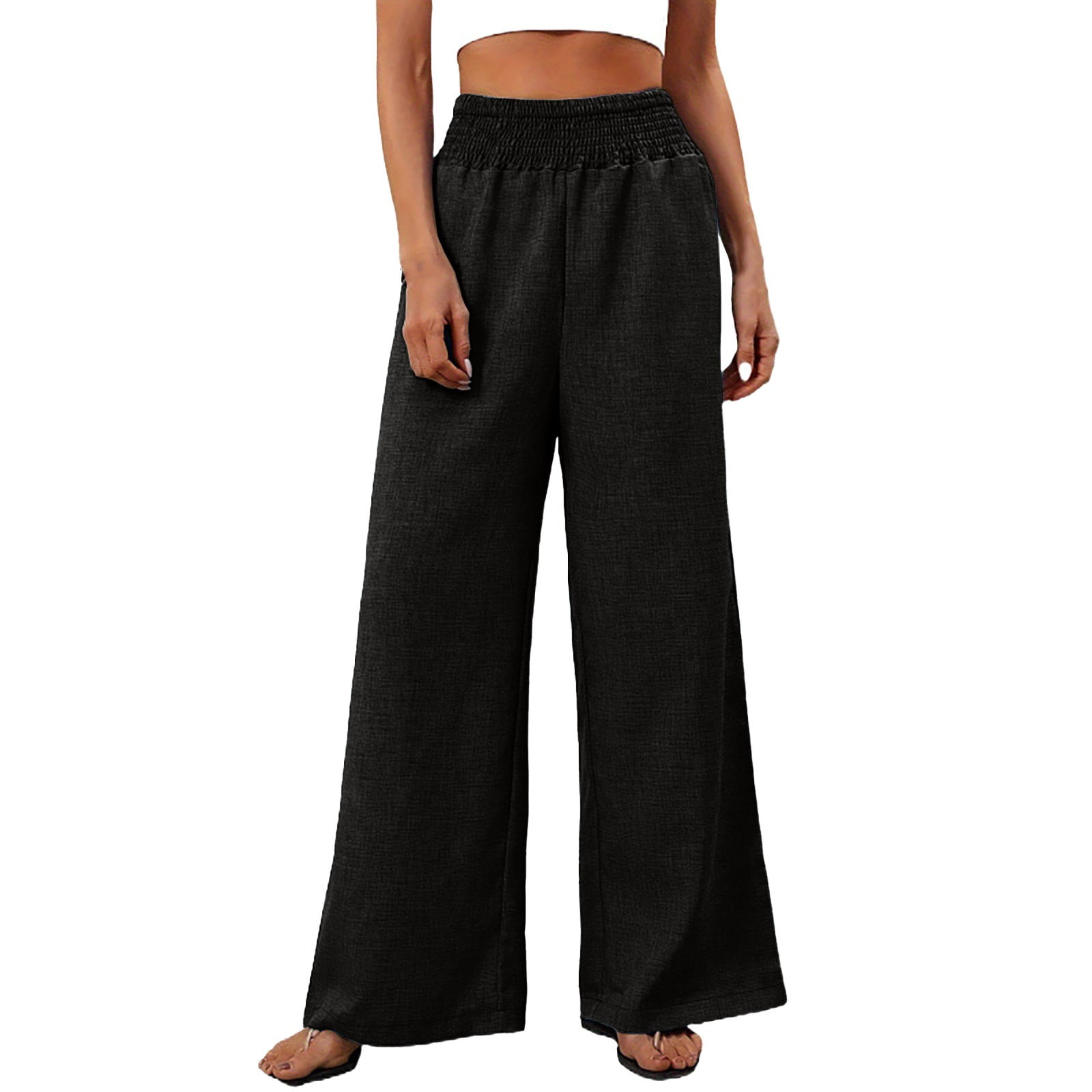 Clearance! Lisingtool Linen Pants Women Summer Drawstring Waist Wide ...