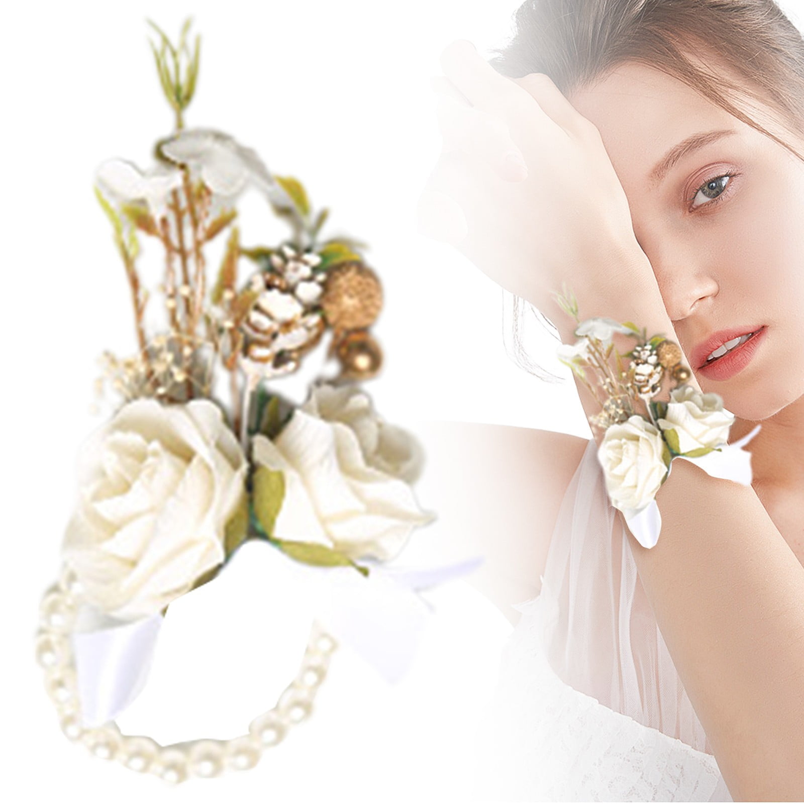Clearance! Liulin 1Pc Rose Flower Wrist Corsage, Handmade Artificial ...
