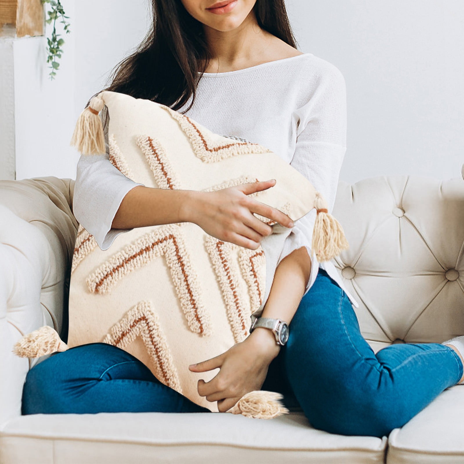 Clearance Living Room Sofa Cushions Pillowcase Loop Velvet in Coffee ...