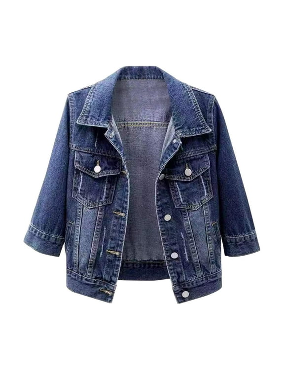 Beppter Women's Basic Solid Color Denim Jacket, Button Down, Cotton ...