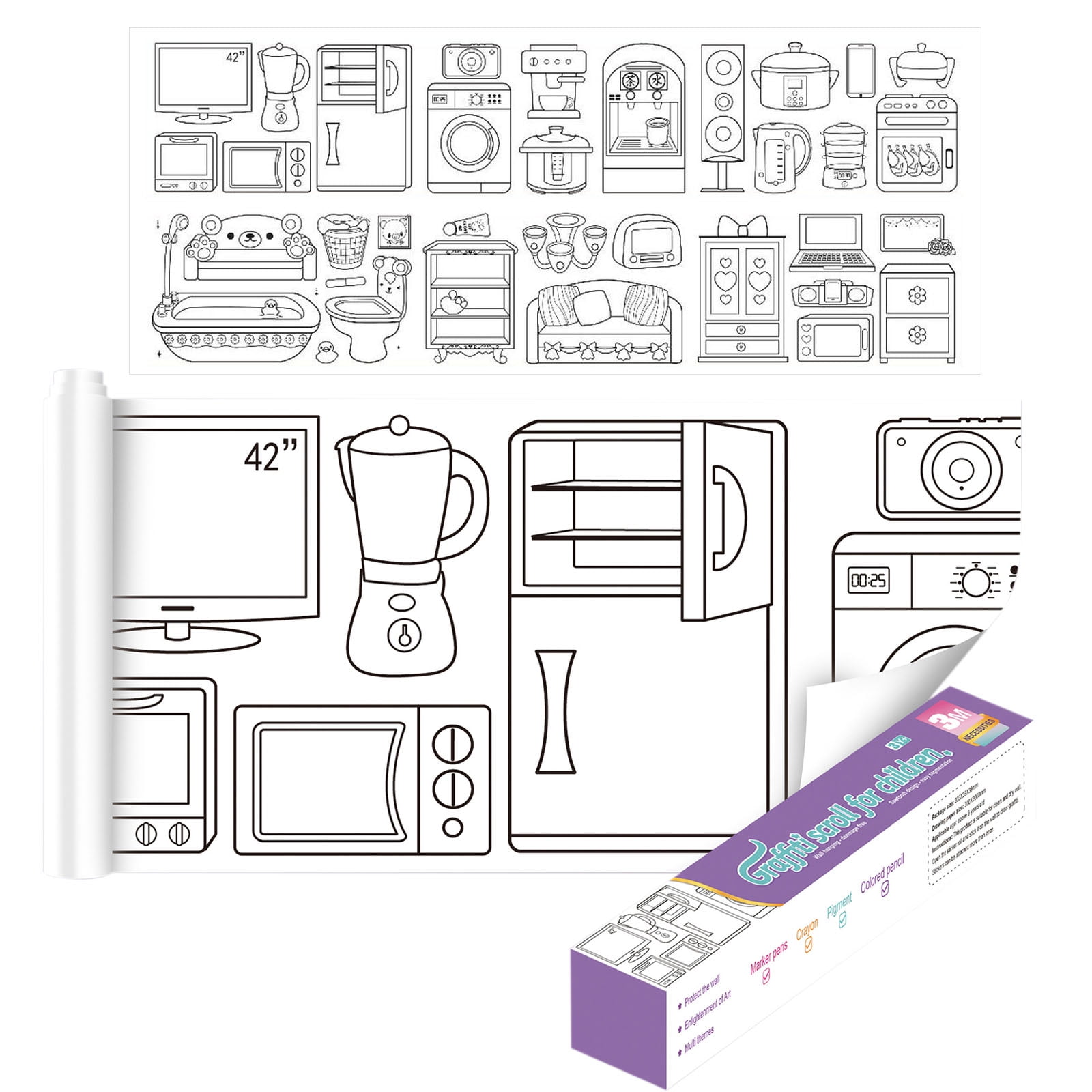 Clearance! Lotpreco DIY Children's Drawing Roll, Coloring Paper Roll ...