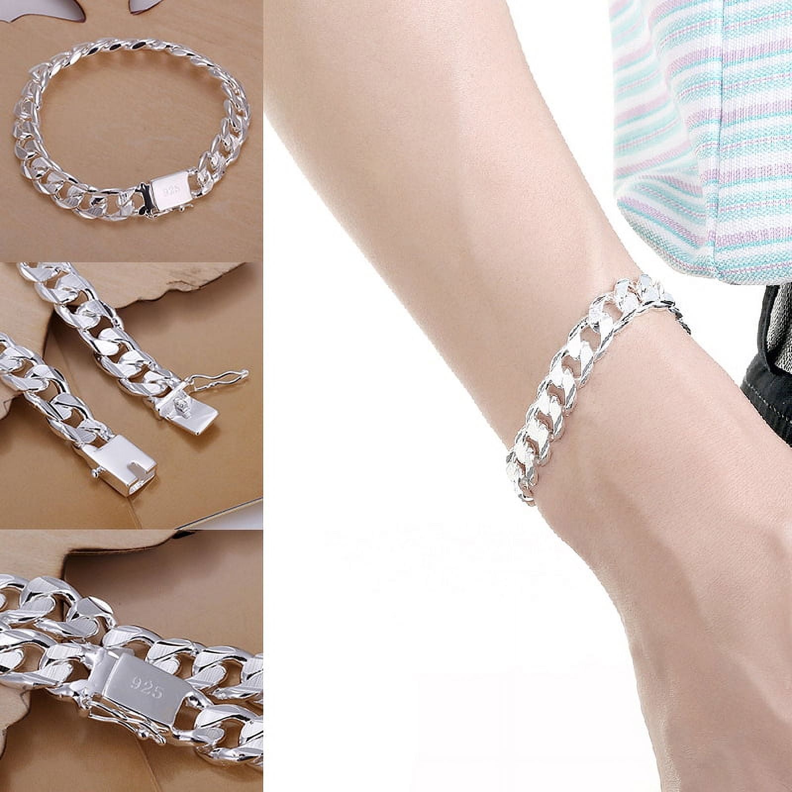 YTTAL Bracelets For Men 925 Sterling Silver 10mm Width Thick Bracelet Jewelry Buc Square Bangle ...