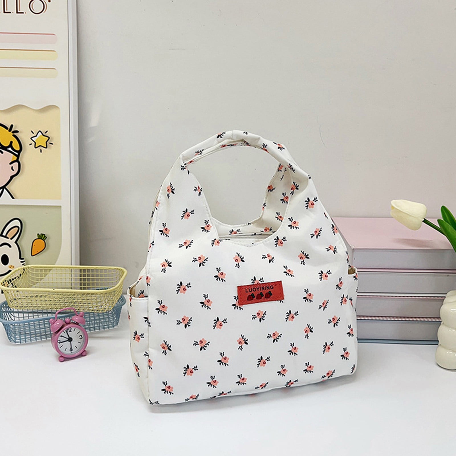 Clearance Lunch Bag Kawaii Floral Lunch Bag For Women Cute Lunch Box ...