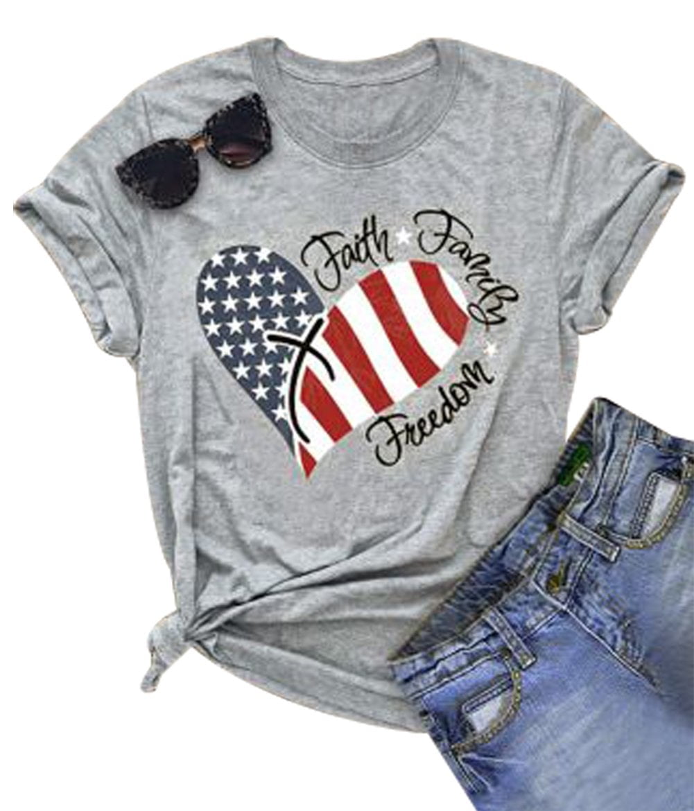 MOUSYA 4th of July Shirts Women Faith Family Freedom T Shirt - Walmart.com