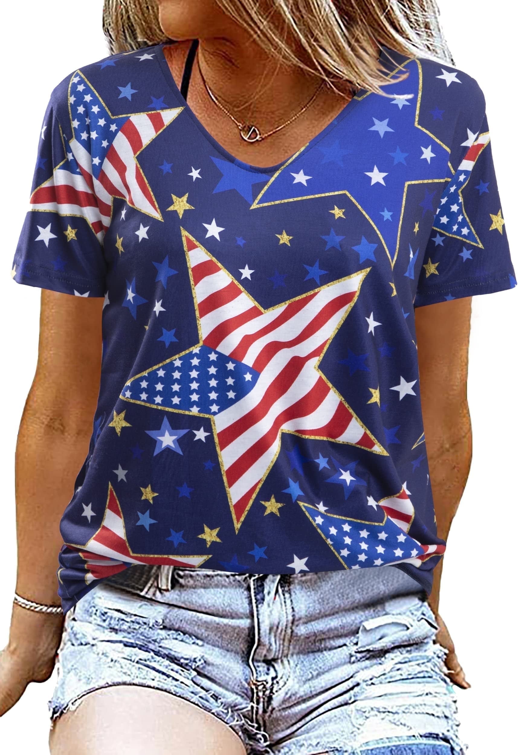 MOUSYA American Flag Women Patriotic T-Shirts, 4th of July Tops, Red ...