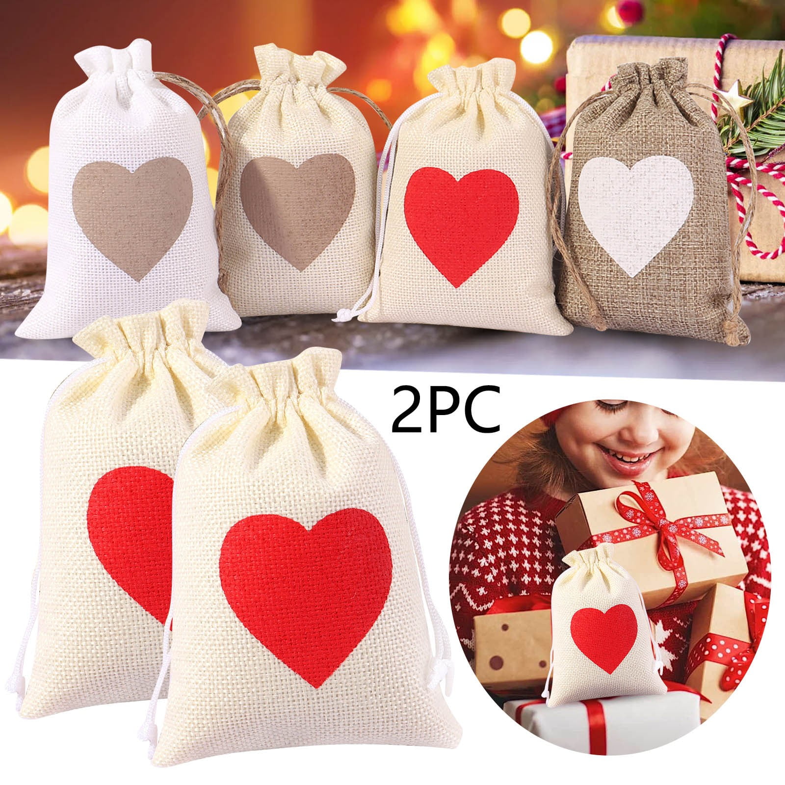 Clearance! Meiiso Gift Bag Love Drawstring Burlap Bag Double Drawstring ...