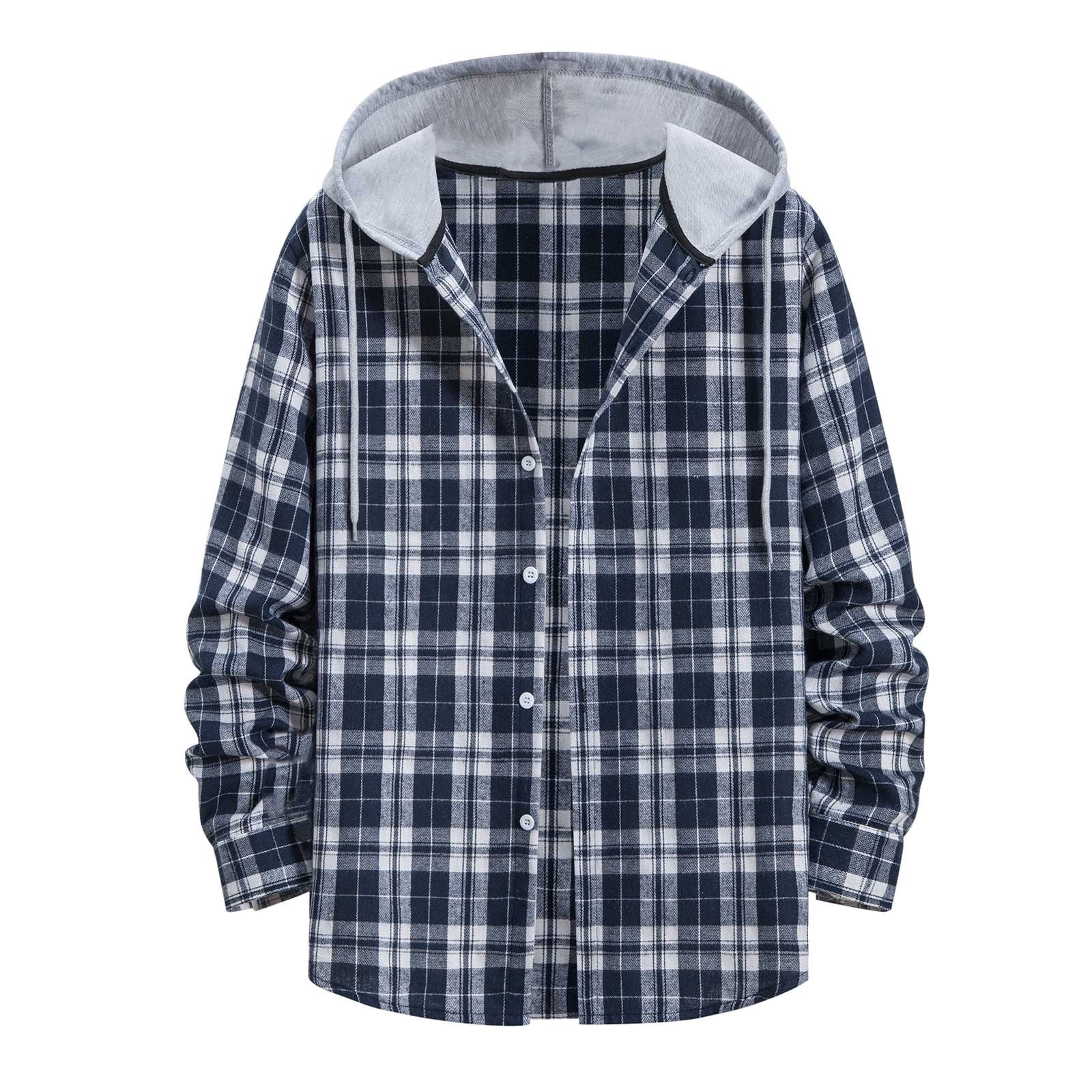 Clearance Men's Quilted Flannel Shirt Jacket with Hood Long Sleeve ...