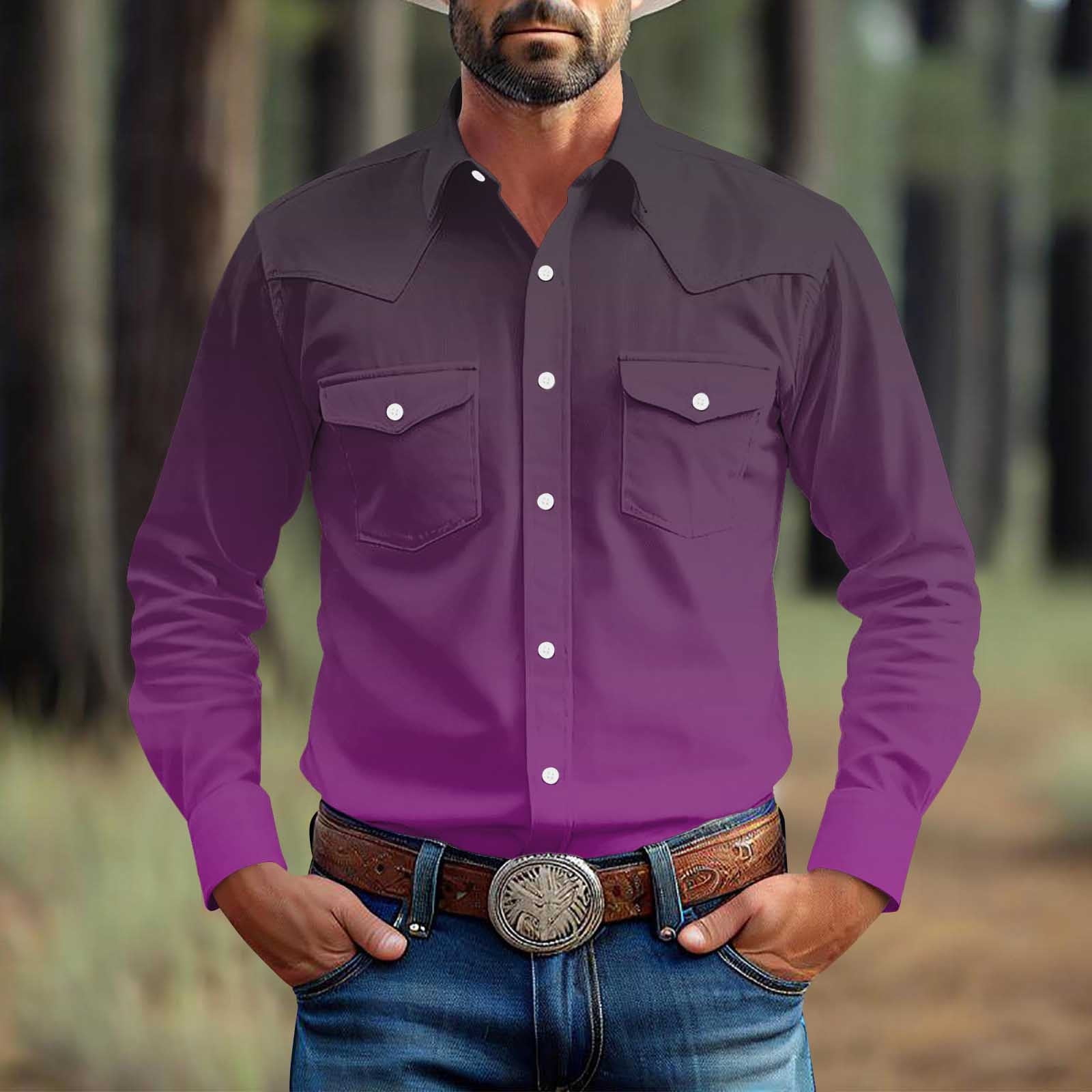 Clearance Mens Shirts Men's Fall Trendy Vintage Solid Color Casual Long Sleeve Turndown Collar ...