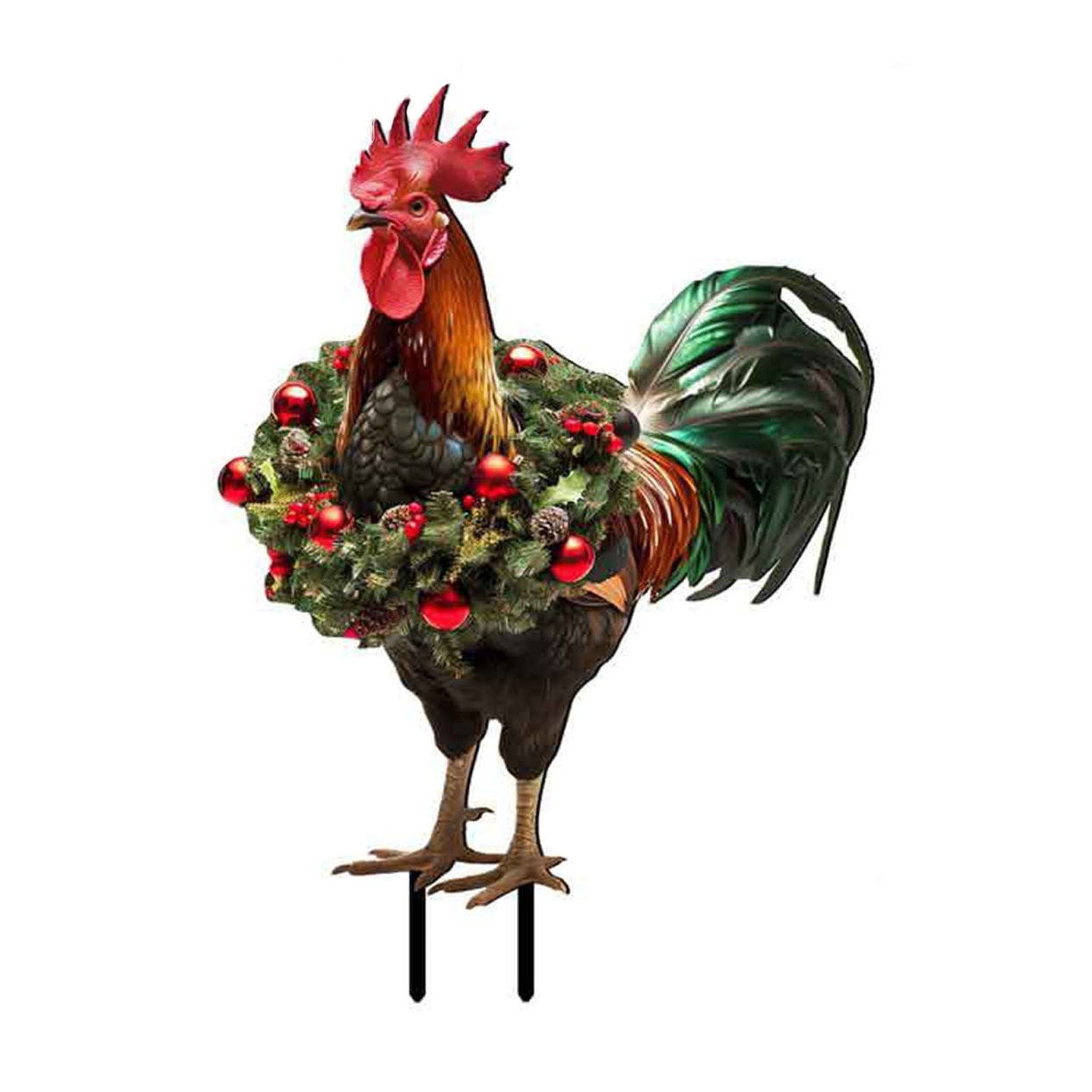 Hvmvliv Metal Rooster Yard Decor(2pcs) Christmas Garden Rooster Plug In ...