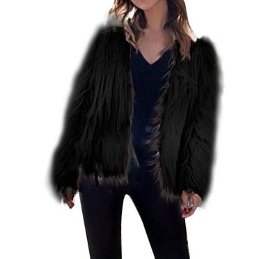 FNFYFH Women's Faux Fur Jacket Open Front Lapel Plush Coats Solid Color Shaggy Jackets Long ...