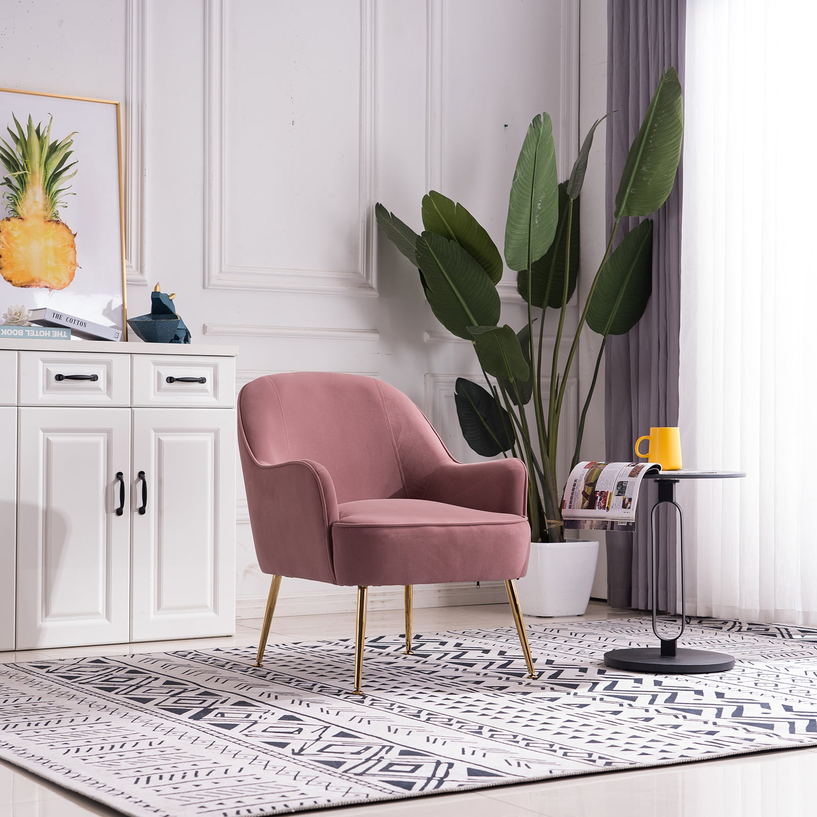Clearance! Modern Soft Velvet Material Pink Ergonomics Accent Chair ...