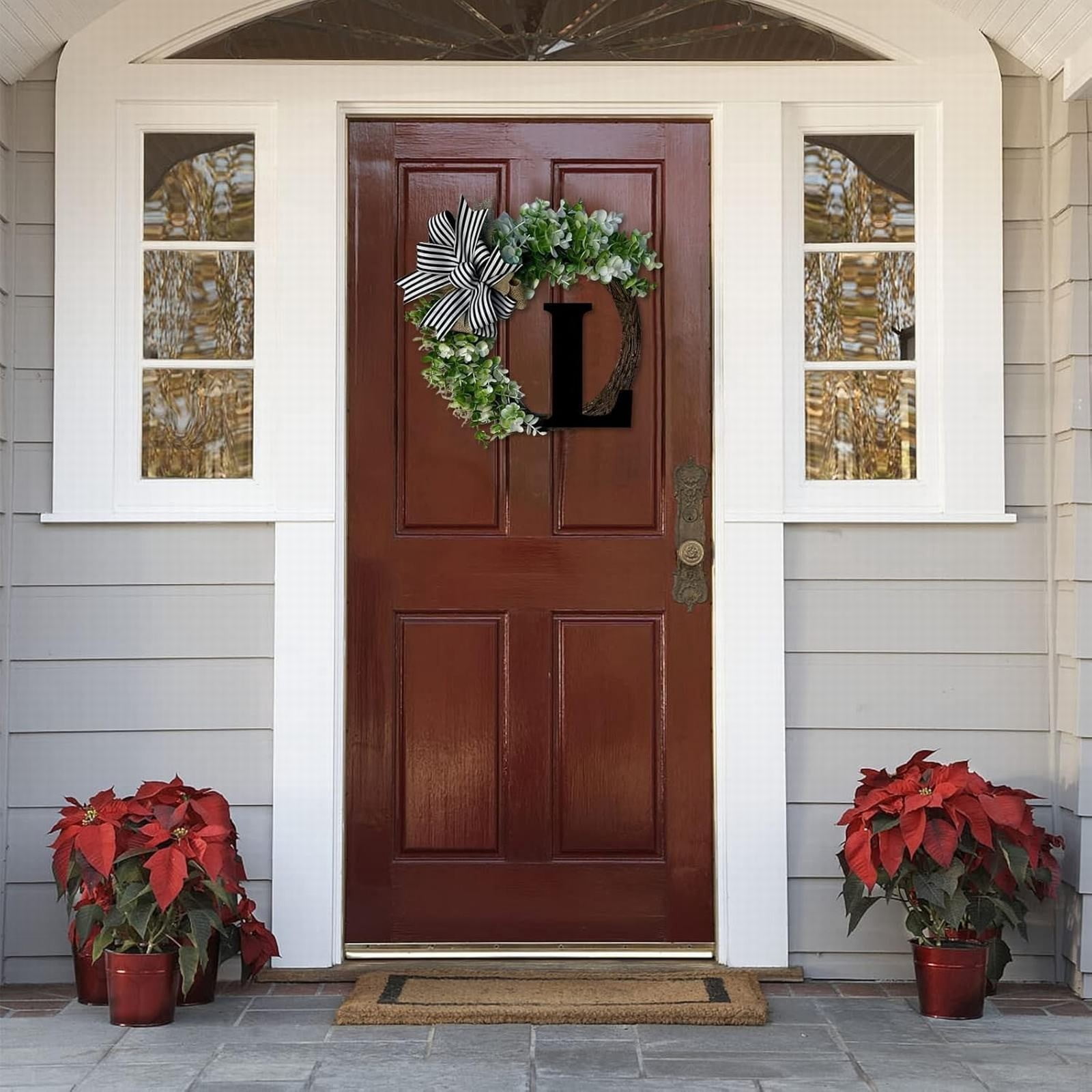 Clearance! Monogram Initial Letter Wreaths For Front Door With Striped ...