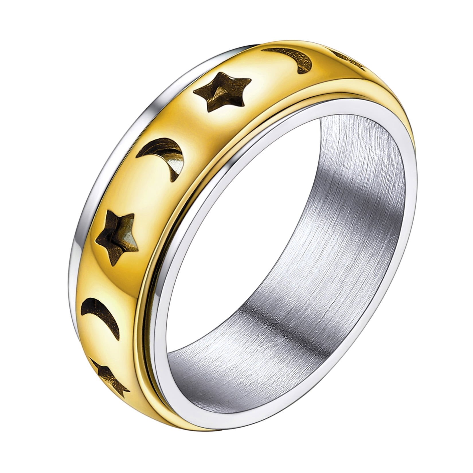[Clearance]Moon Star Ring Rotatable Fidget Ring Two-tone Spinner Ring ...