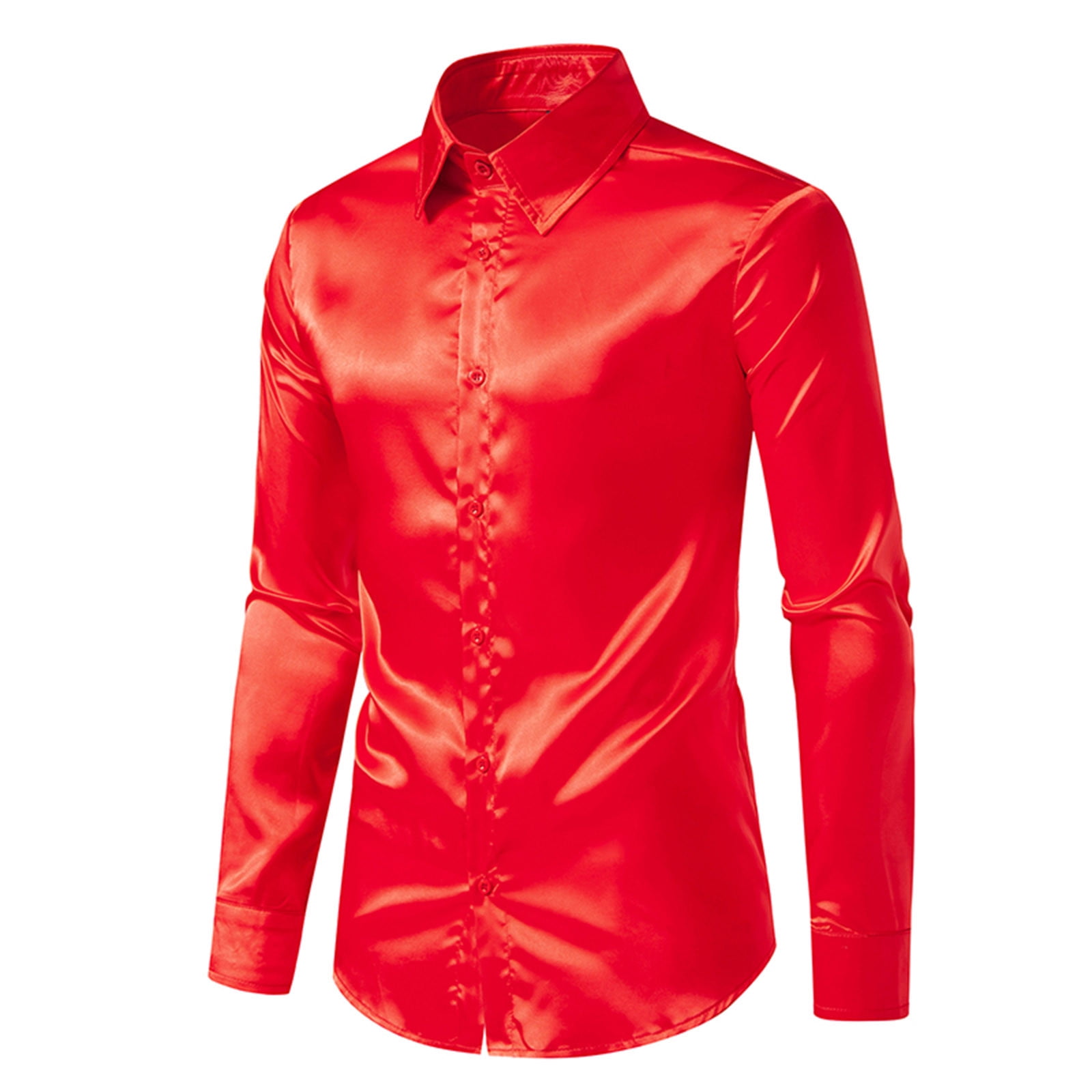 Clearance Mrasaso Men's Luxury Shiny Silk Like Satin Button Down Dress ...