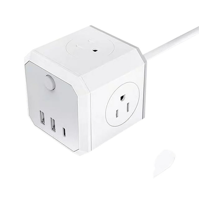 Clearance! Multi Socket Cordless 7 in 1 Cube with 4 Slots 2 USB and 1 Type C Power Adapter with ...