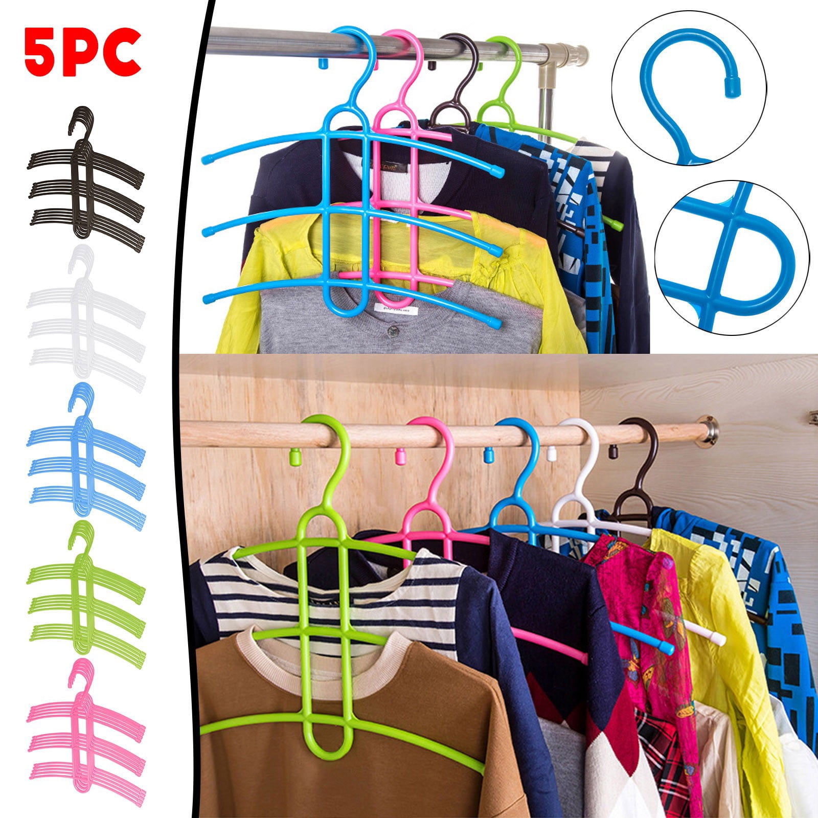 Multiple Shirt Hangers in One Space Saving Plastic 5 Pack Durable Multi ...