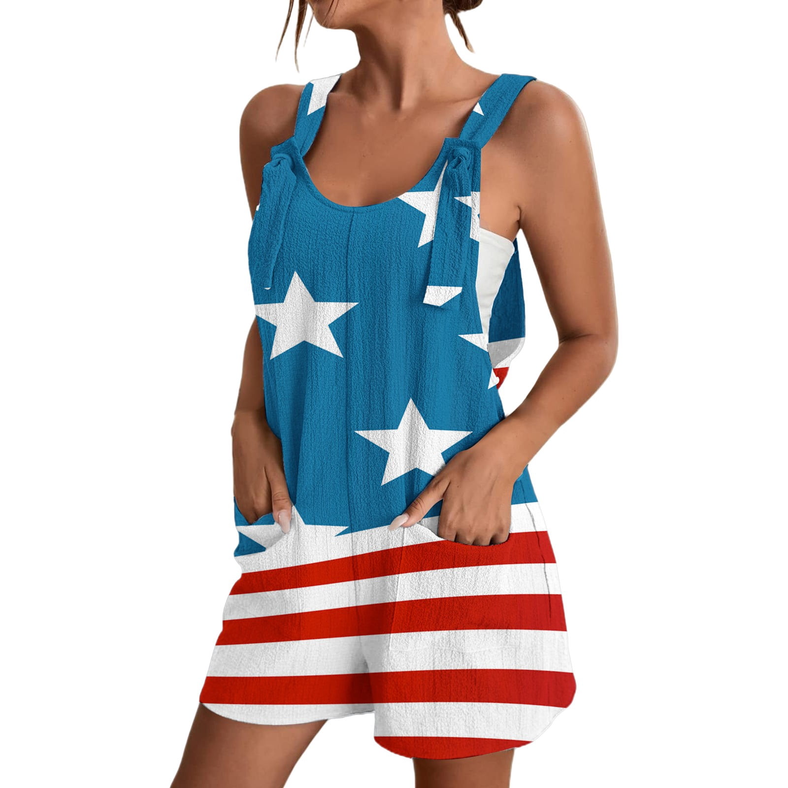 Clearance!NMMUED Linen Rompers Women, 4th of July Romper for Women ...