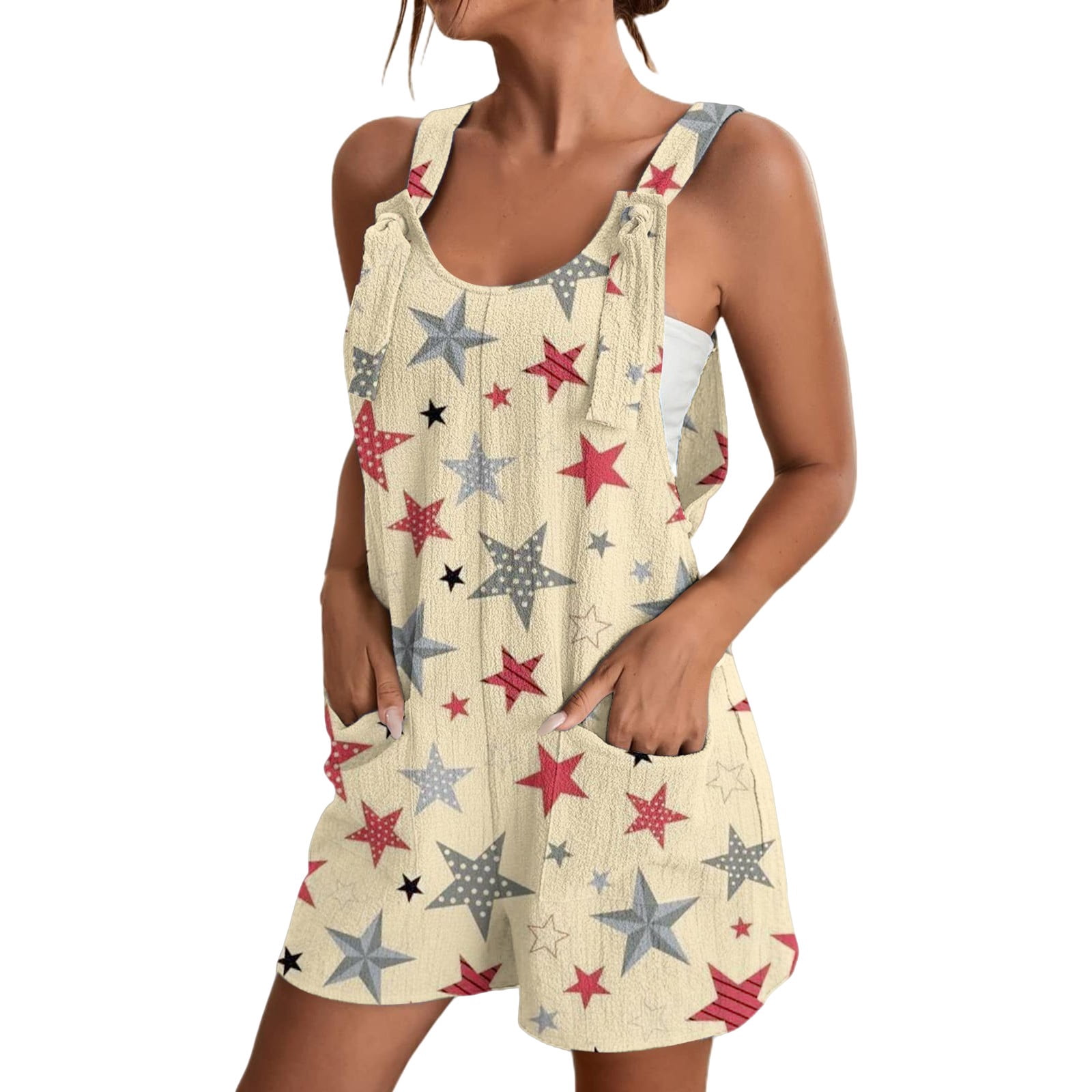 Clearance!NMMUED Linen Rompers Women, 4th of July Romper for Women ...