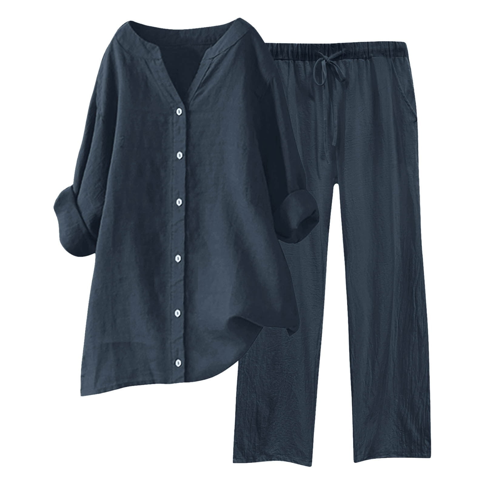 Clearance!NMMUED Womens Linen Set, Lounge Sets for Women, Gauze Tops ...