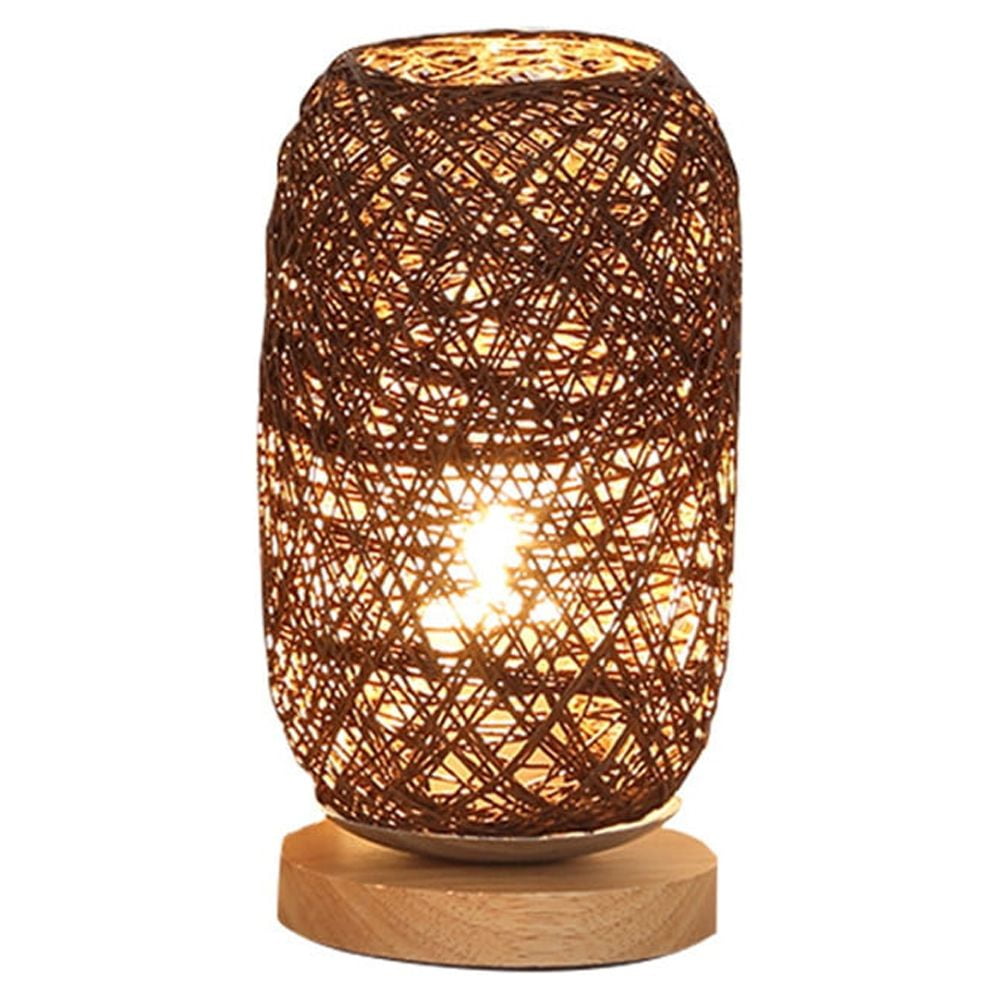 Nomeni Wood Rattan Twine Ball LED Table Lamp, USB Charging, Desk Light ...