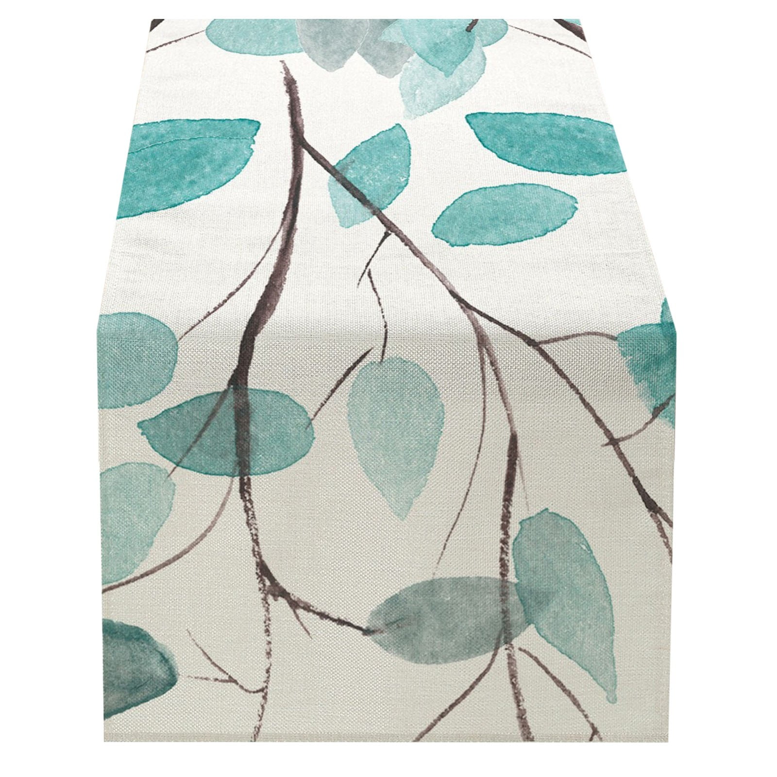 Clearance! Nomeni Table Runner Summer Leaves Print Fresh Green Series ...
