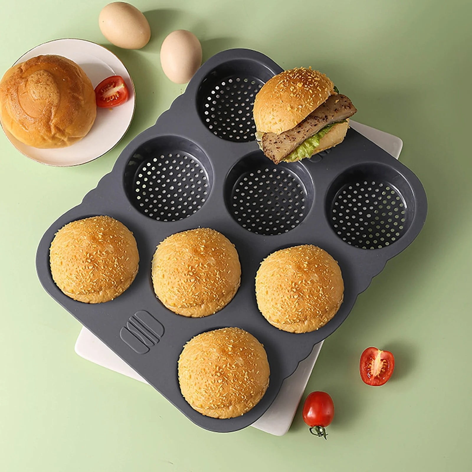 Clearance! Non-Stick Hamburger Bun Pans Bakeware, Silicone Perforated ...
