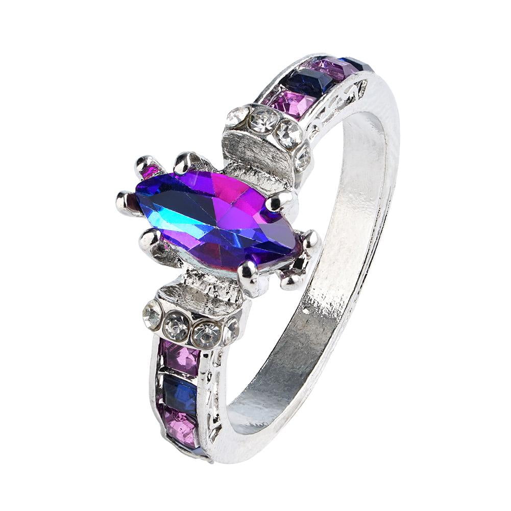 Clearance Now! Fancy Rainbow Crystal Rings Rhombus Rhinestone Rings ...