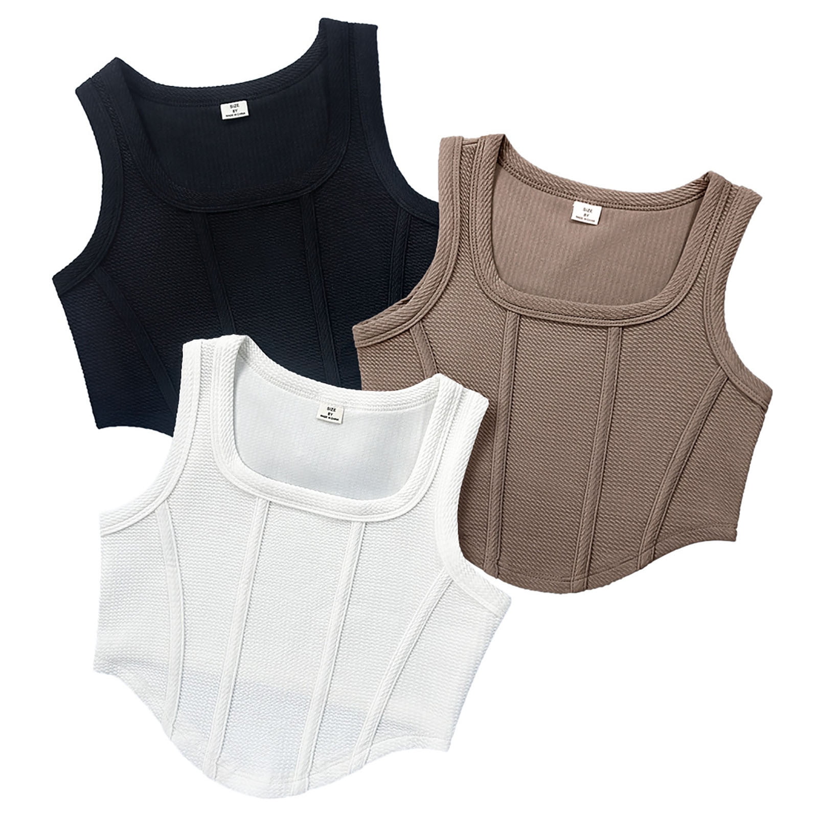 OGLCCG 3PC Girls Crop Tank Tops Textured Square Neck Sleeveless ...