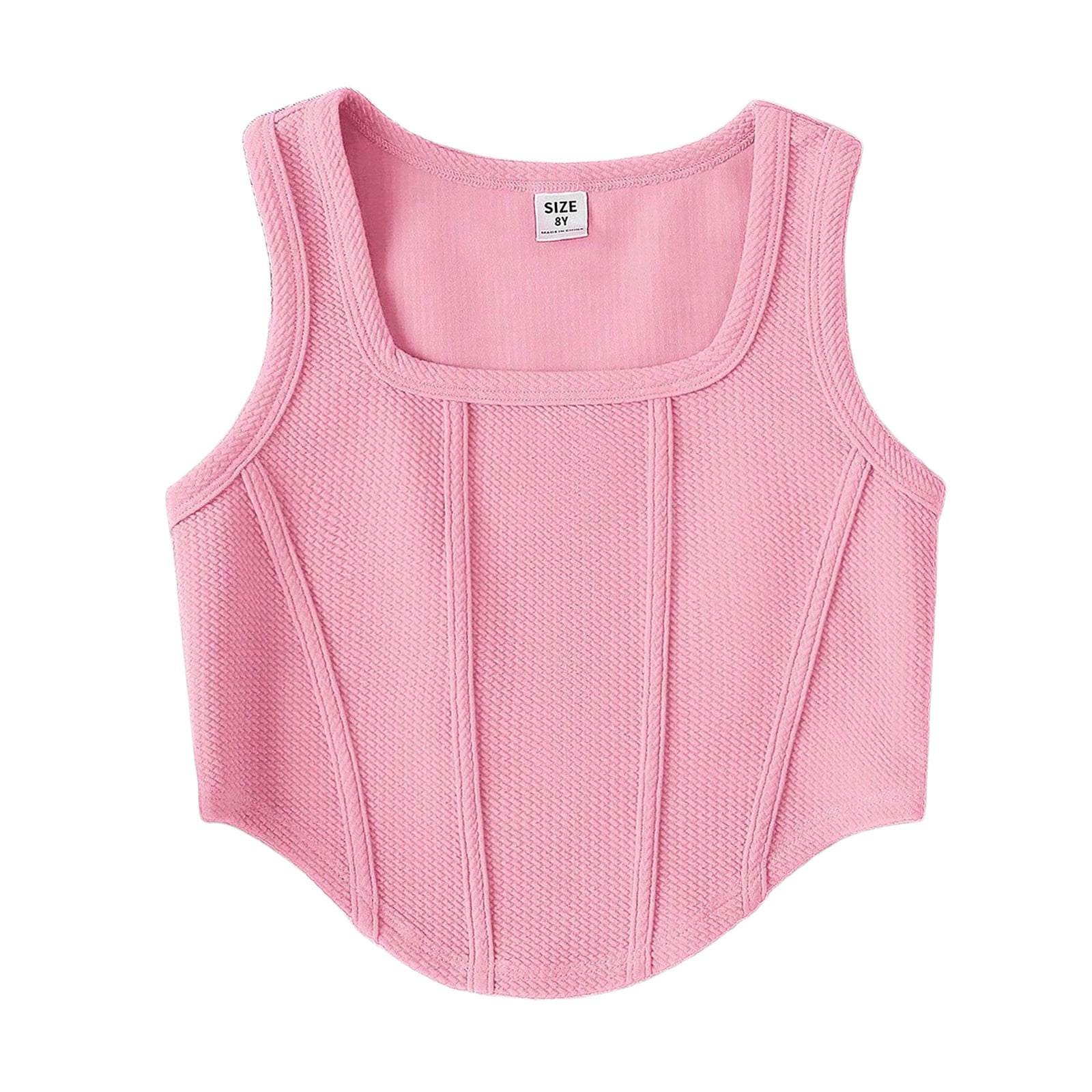OGLCCG Girls Crop Tank Tops Textured Square Neck Sleeveless ...