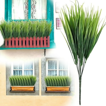 4 Bundles Artificial Outdoor Plants Plastic Wheat Grass Greenery Shrubs ...