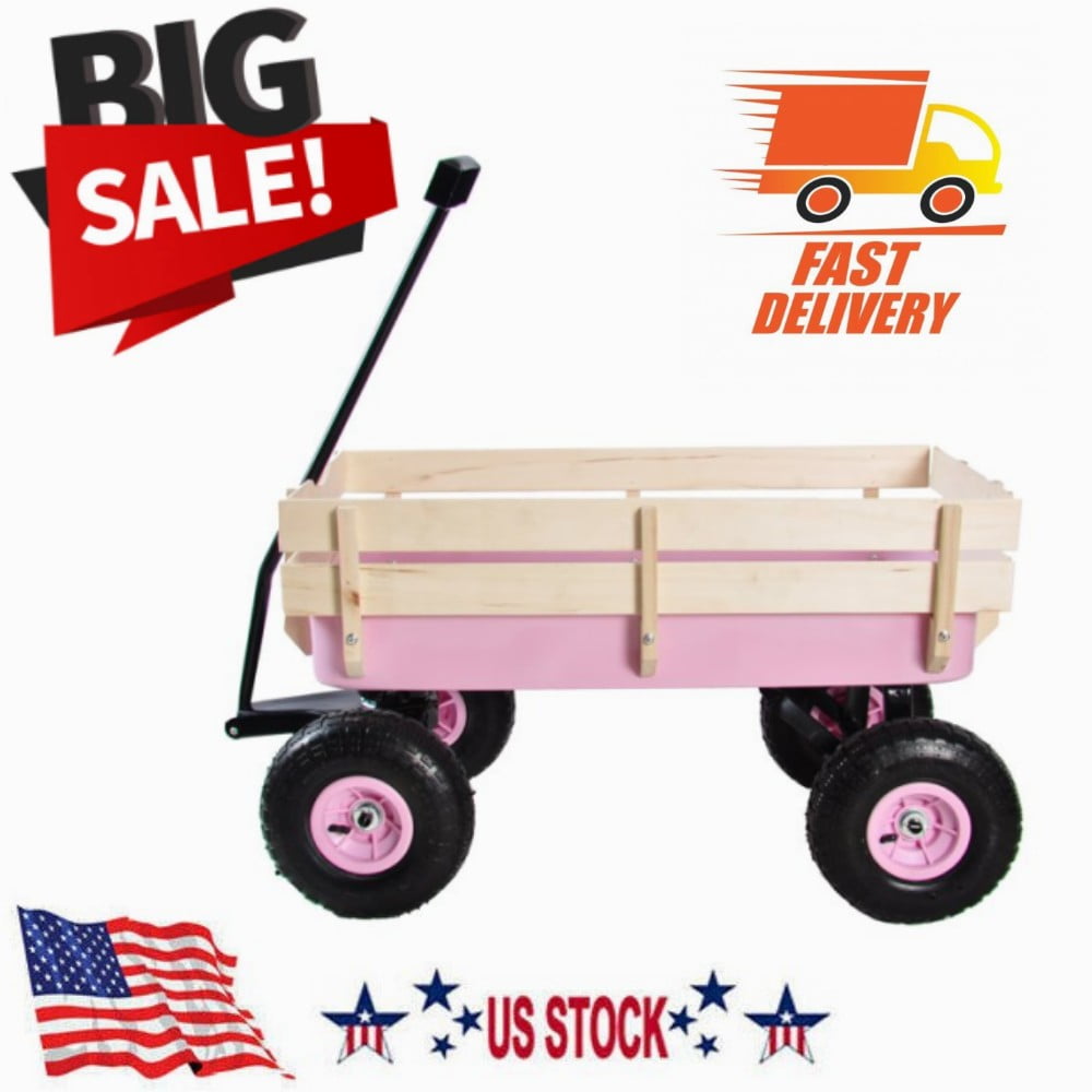 Clearance! Outdoor Wagon All Terrain Pulling w/Wood Railing Air Tires ...