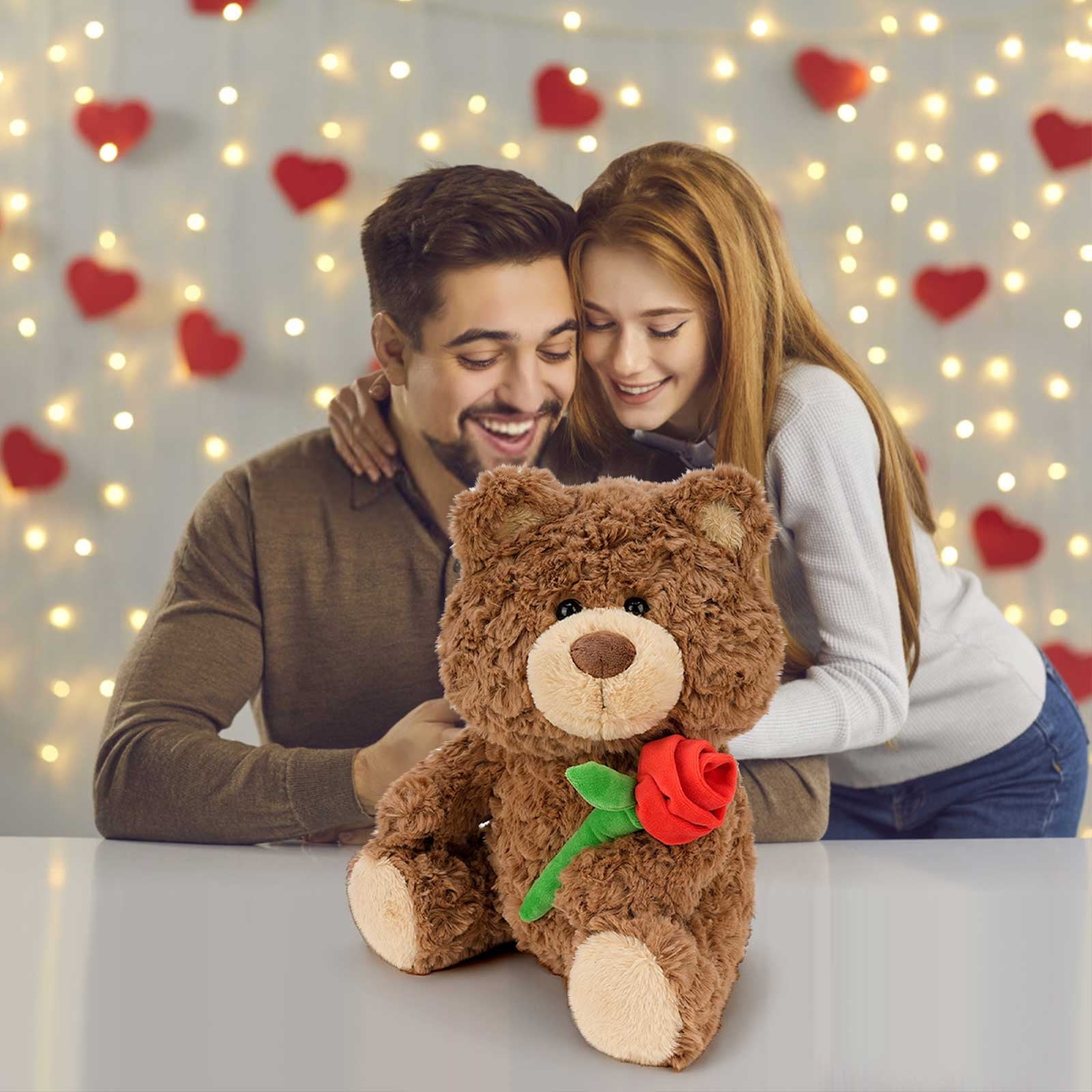 PEONAVET Valentines Day Stuffed Animals,11" Teddy Bear with Rose Soft ...